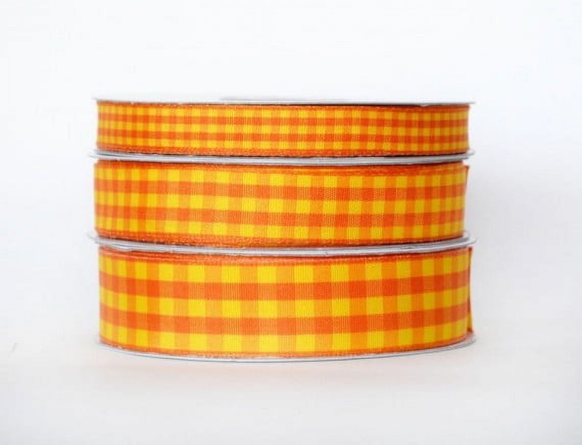 Ribbon Bazaar Taffeta Gingham Check 3/8 inch Yellow & Orange 25 yards ...