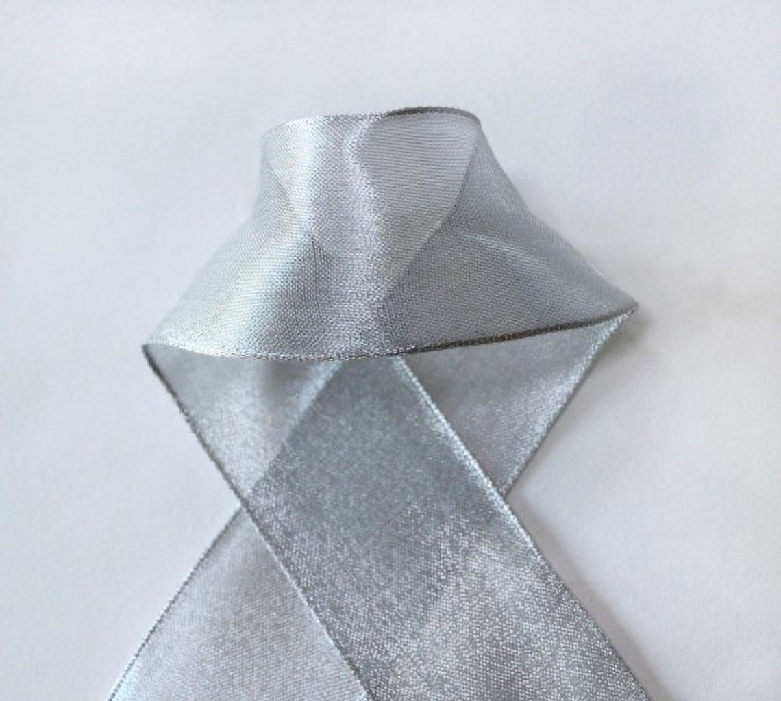 Ribbon Bazaar Wired Woven Edge Metallic Sheer 7/8 inch Silver 25 yards ...