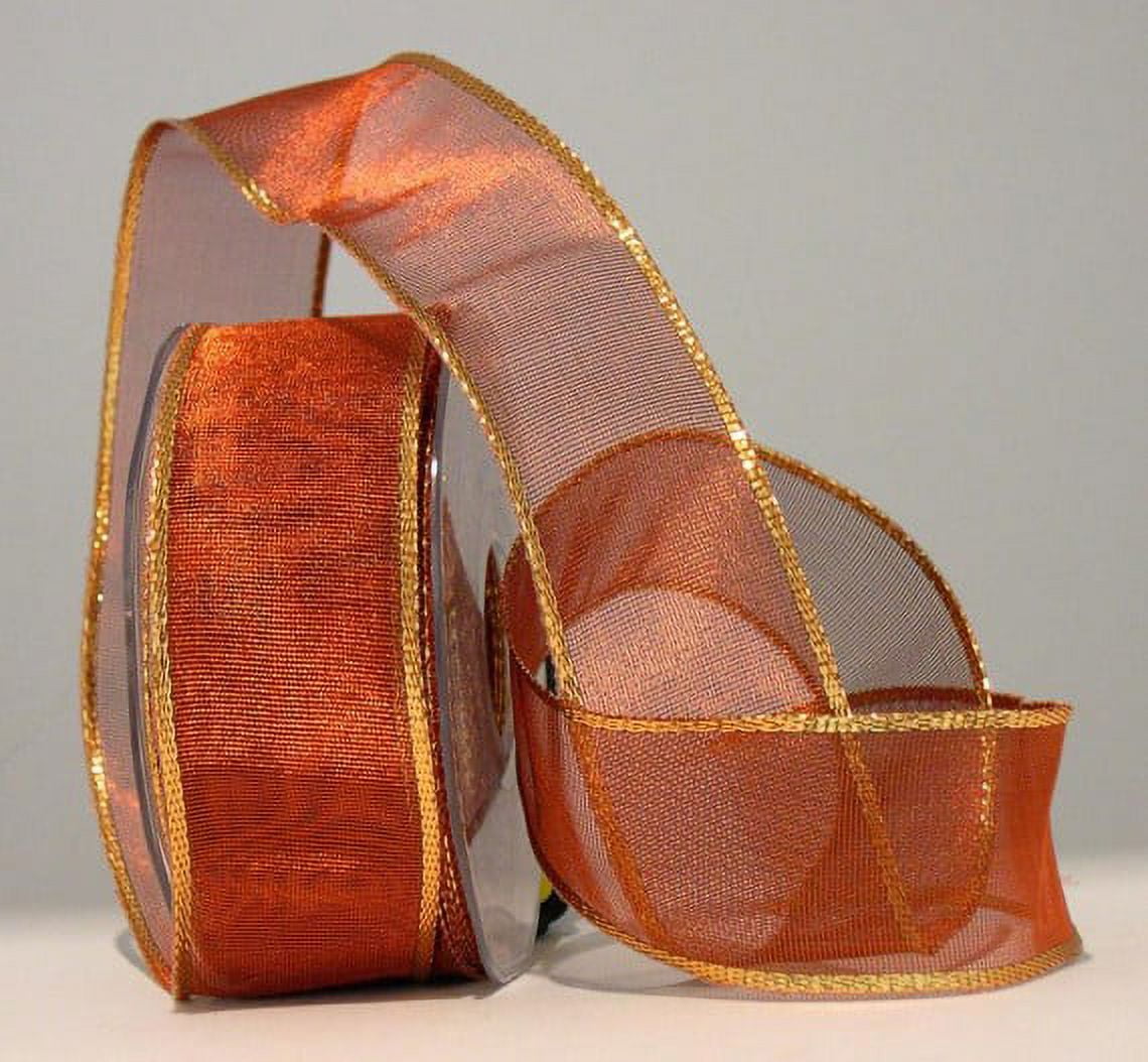 Ribbon Bazaar Wired Woven Shimmer Edge Metallic Sheer 1-1/2 inch Rust ...