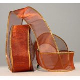 Ribbon Bazaar Wired Woven Shimmer Edge Metallic Sheer 1-1/2 inch Rust ...