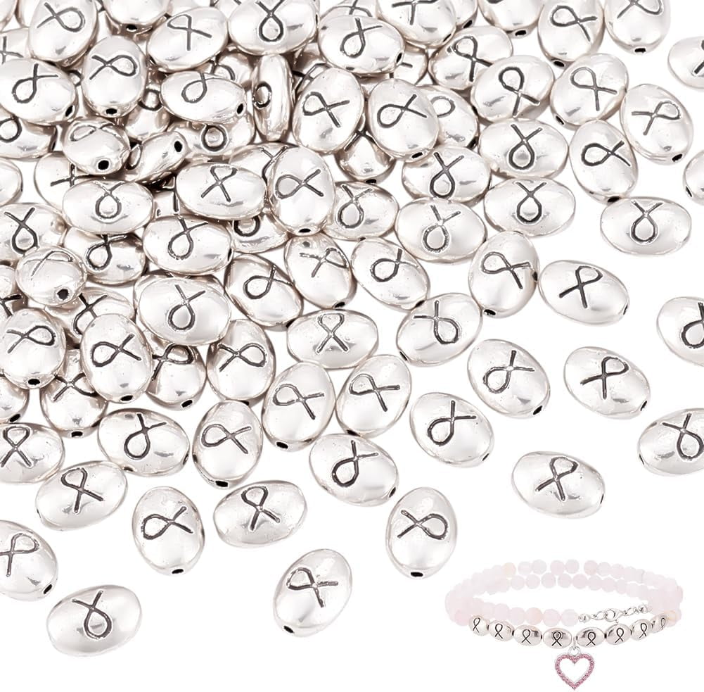 Ribbon Beads for Bracelet Oval Spacer Beads Cancer Awareness Ribbon ...