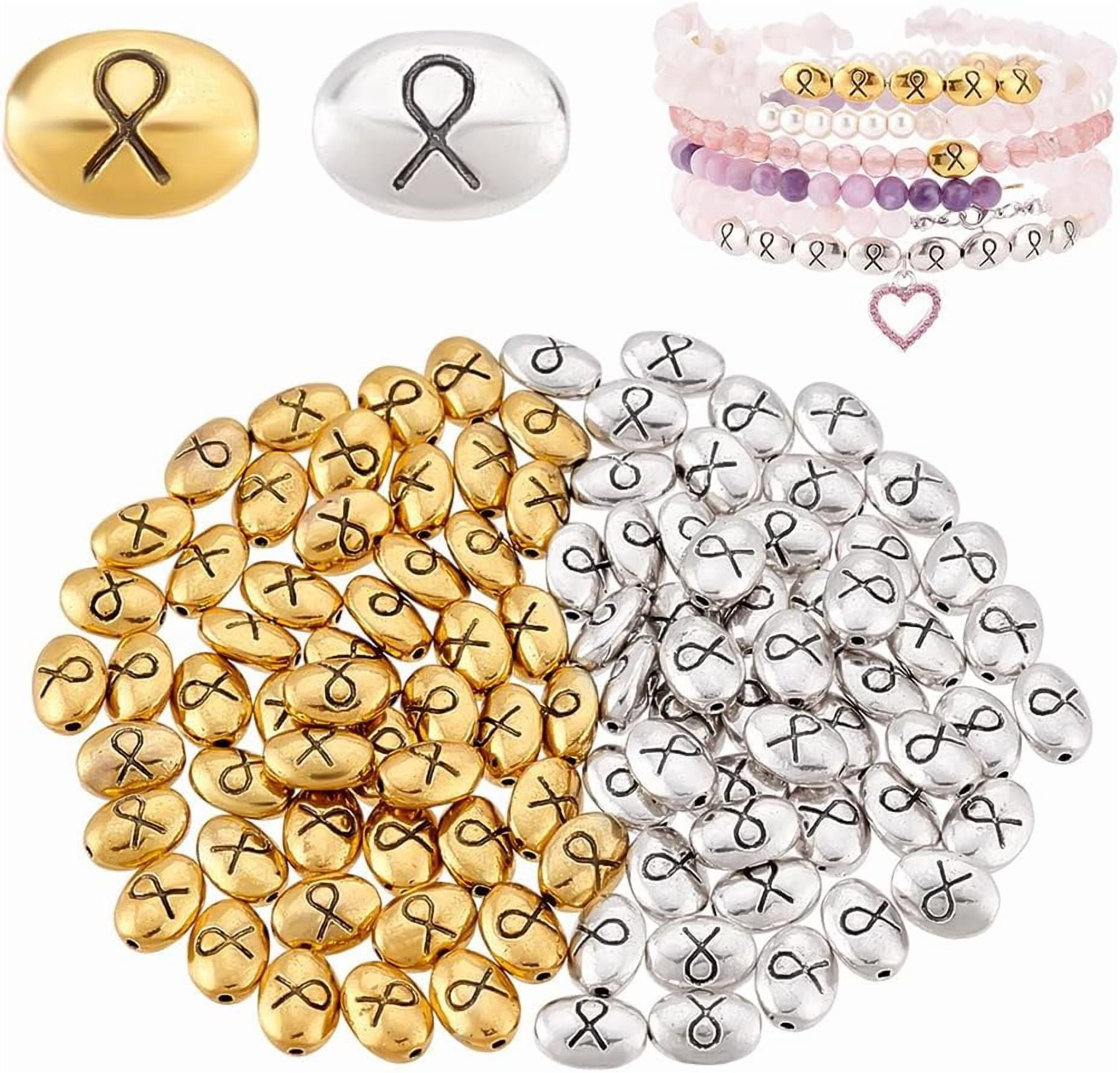 Ribbon Beads for Bracelet Oval Spacer Beads Cancer Awareness Ribbon ...