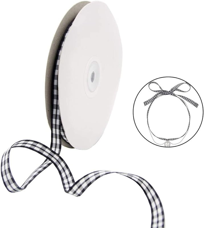 Ribbon Black and White 50 Yards- 3/8 Inch Wide Woven Edge Plaid Ribbon ...