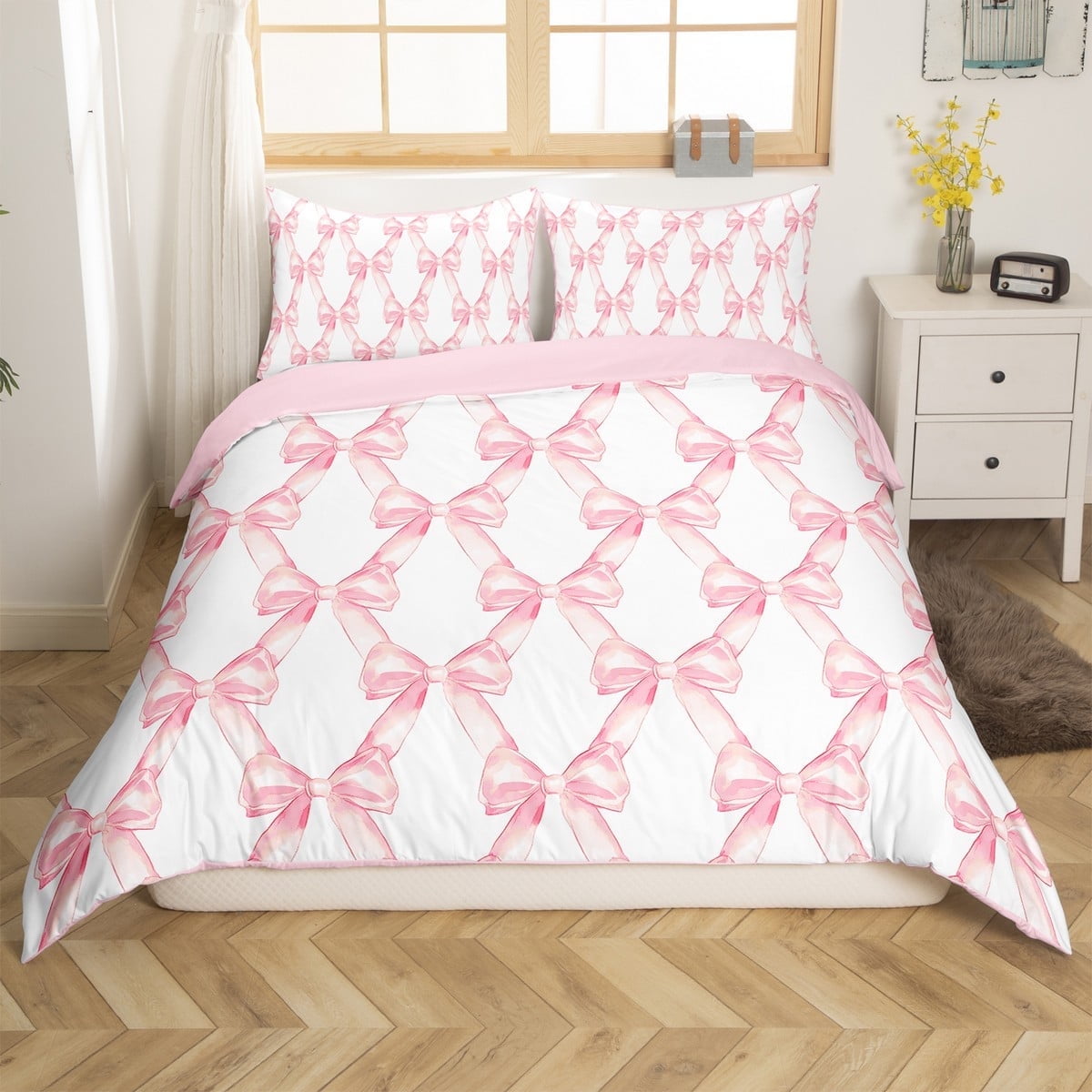Ribbon Bow Bedding Set Teen Women,Pink Girly Bowknot Comforter Cover ...