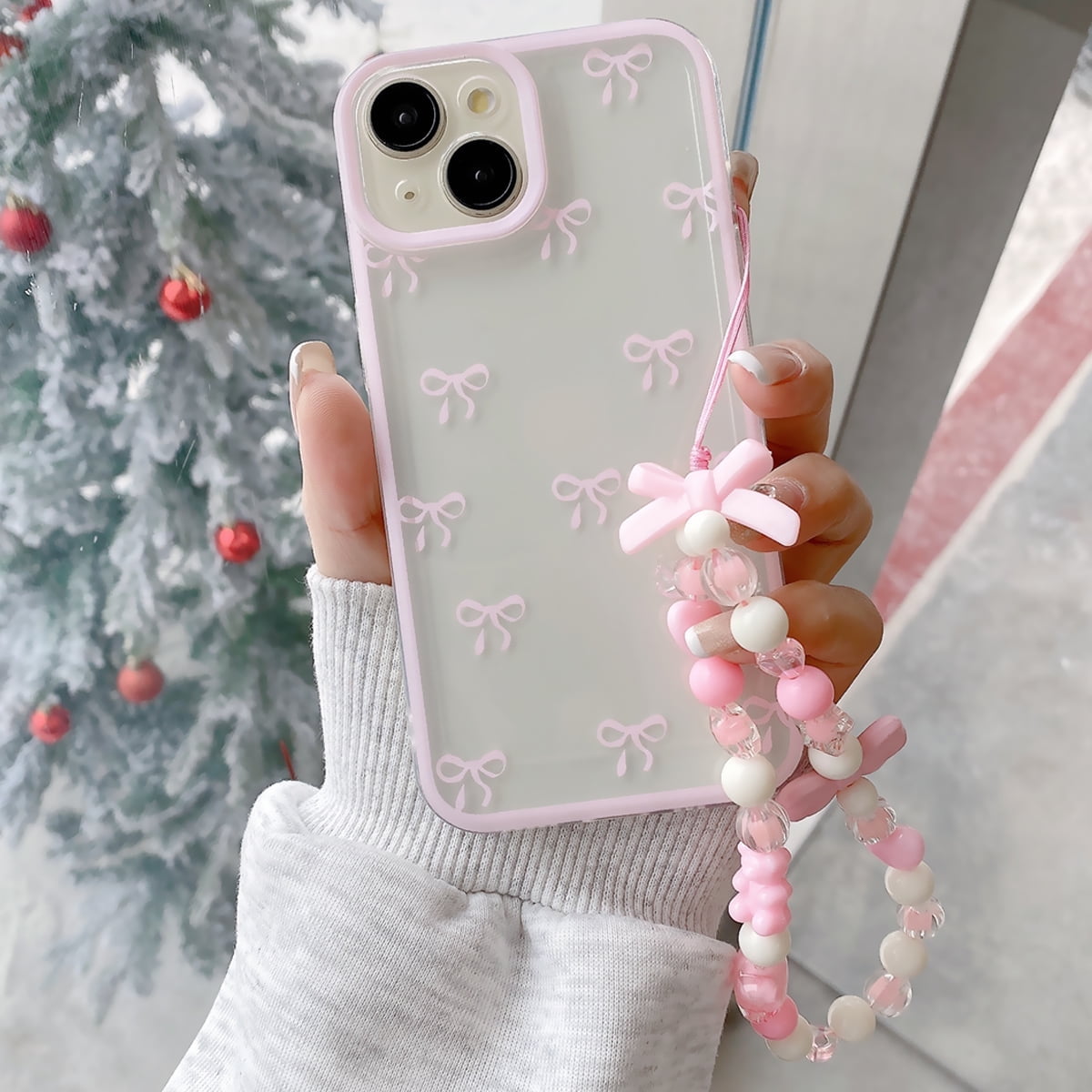 Ribbon Bowknot Case for iPhone 13,Pink Bows Phone Case Cute Bow Cases Clear Soft TPU Protective ...
