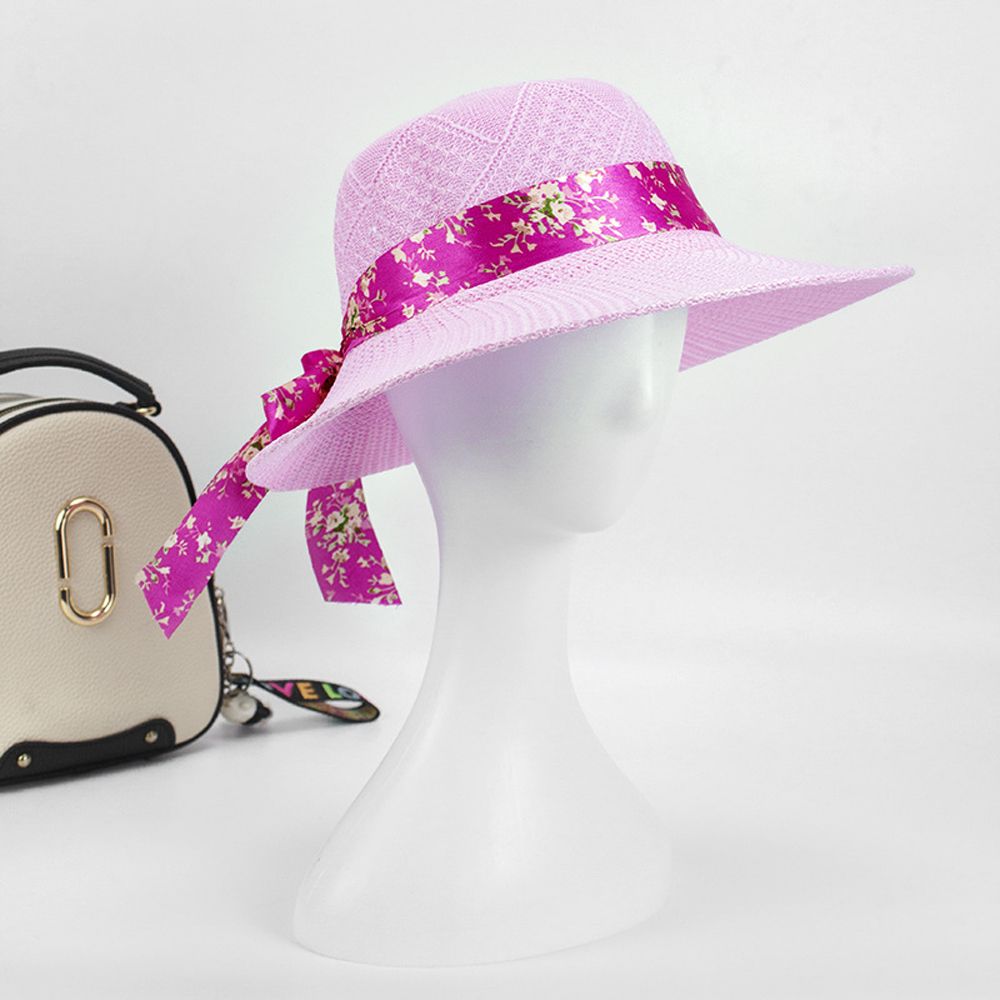 Ribbon Bowknot Flat Top UV Protection Girls Fisherman Hats with Wind ...
