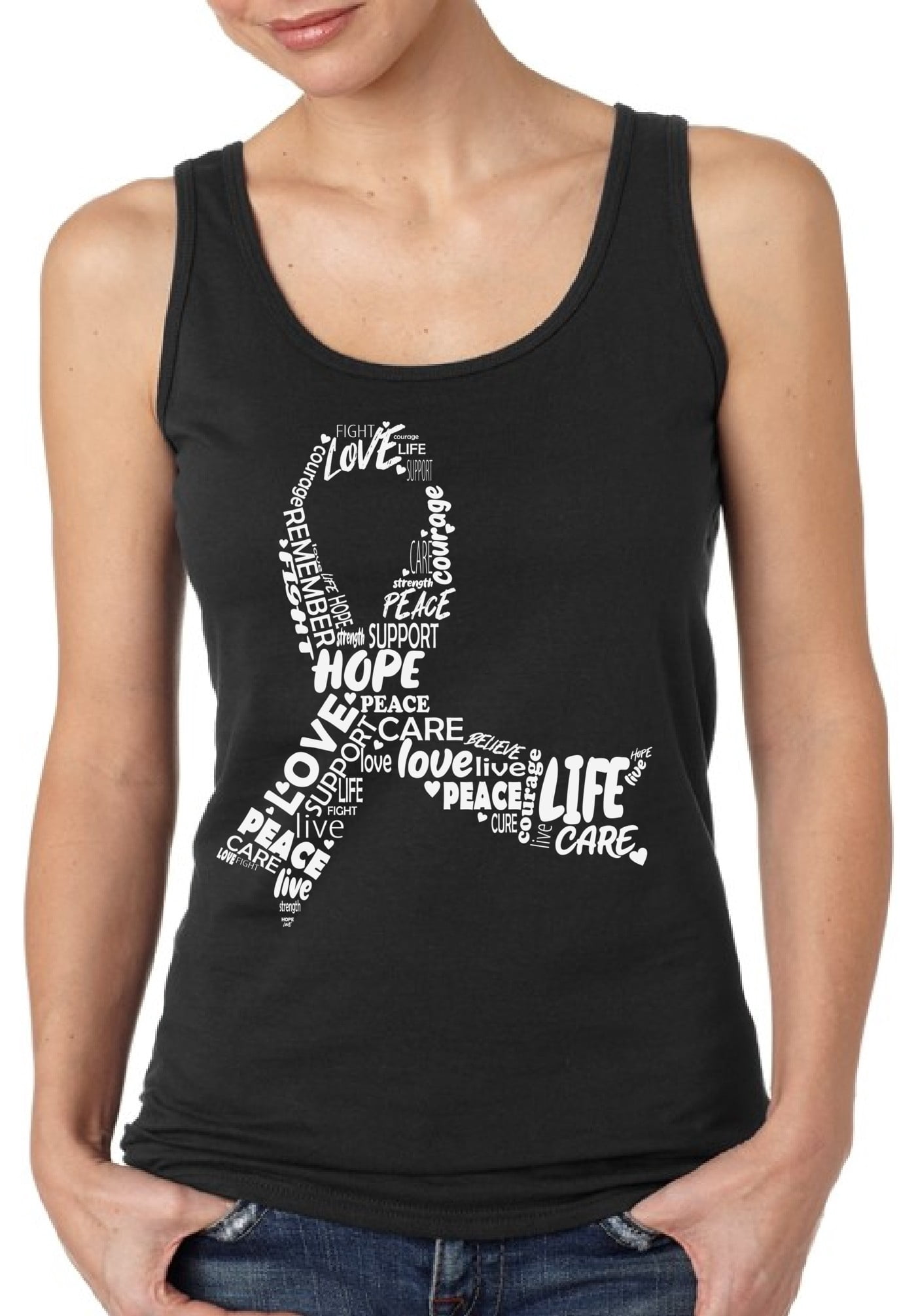 Ribbon Breast Cancer Awareness Tank Top for Women Support White Print ...