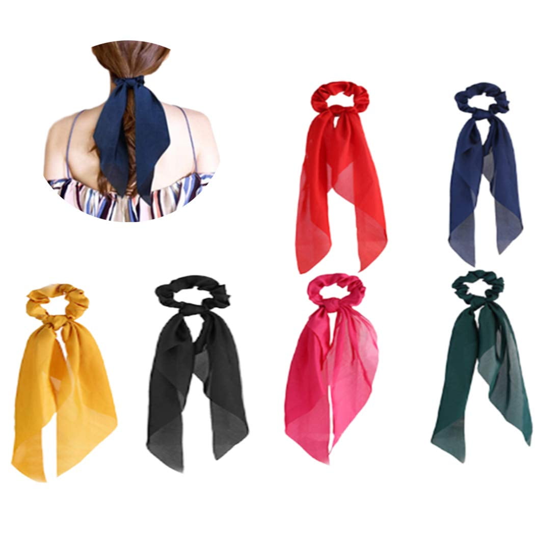 Ribbon Hair Scrunchies Printed Satin Silk Hair Scarves Striped Long ...