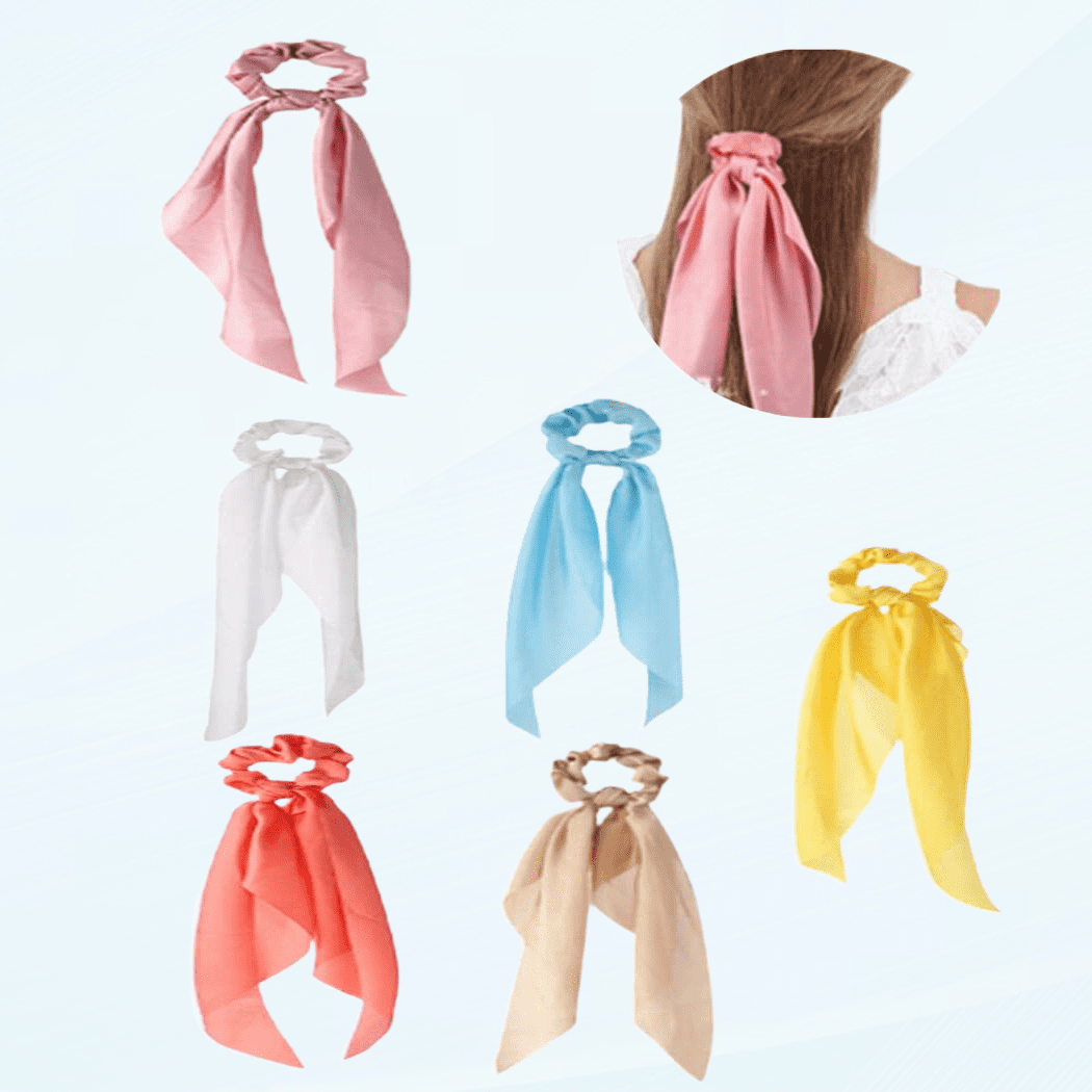 Ribbon Hair Scrunchies Printed Satin Silk Hair Scarves Striped Long ...