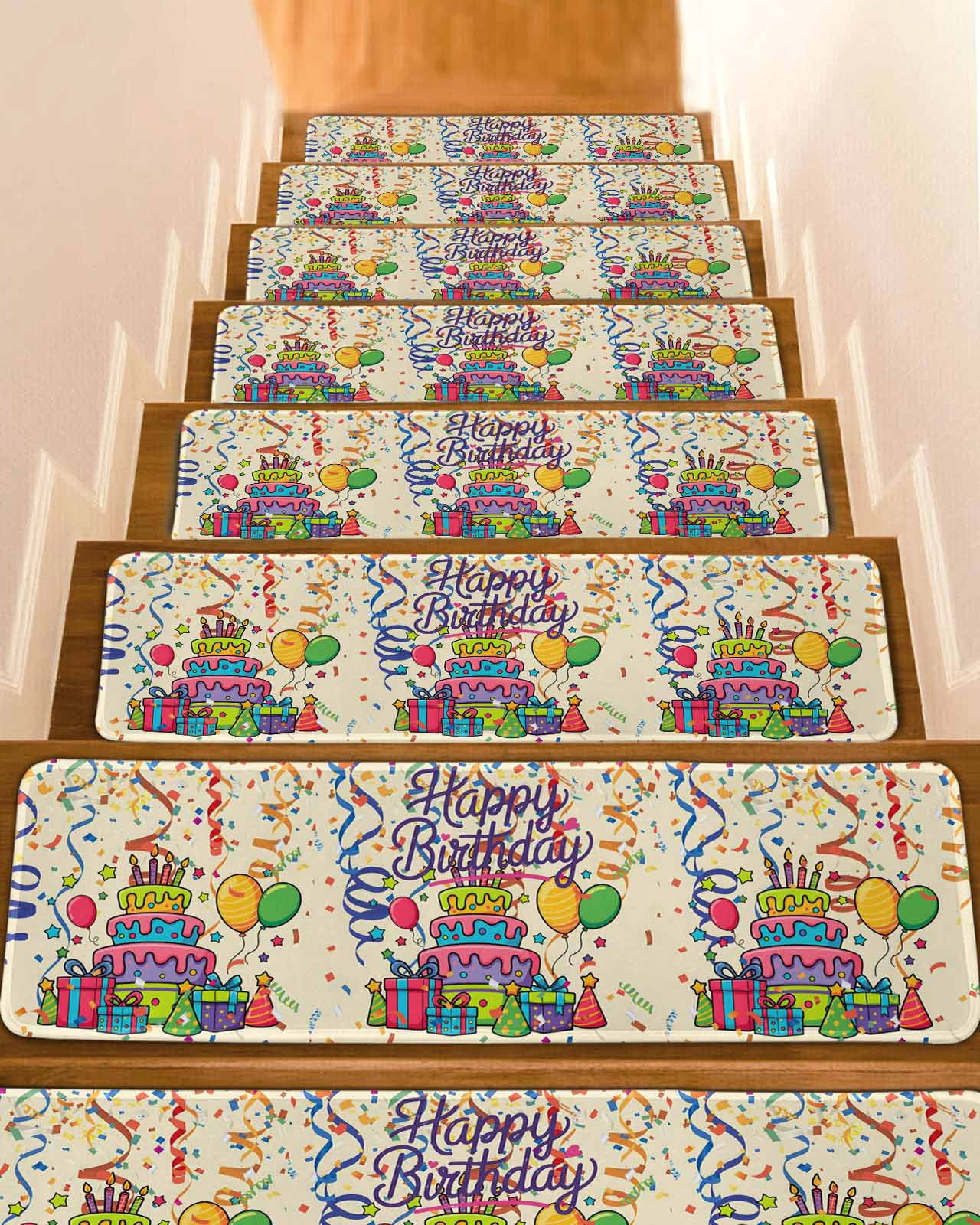 Ribbon Happy Birthday Stair Treads for Wooden Steps Indoor Runner Rug ...
