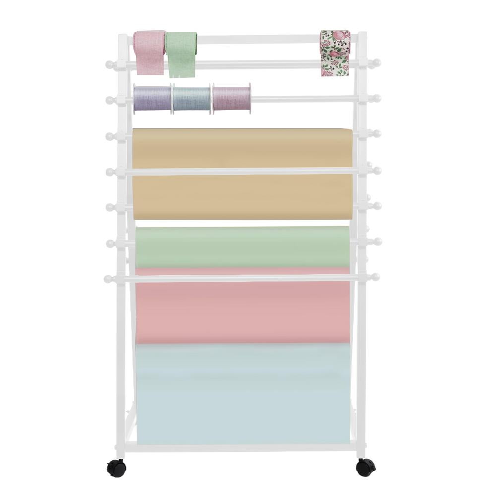 Ribbon Holder, Wall Wrapping Paper Storage Rack with Wheels, Metal Iron ...