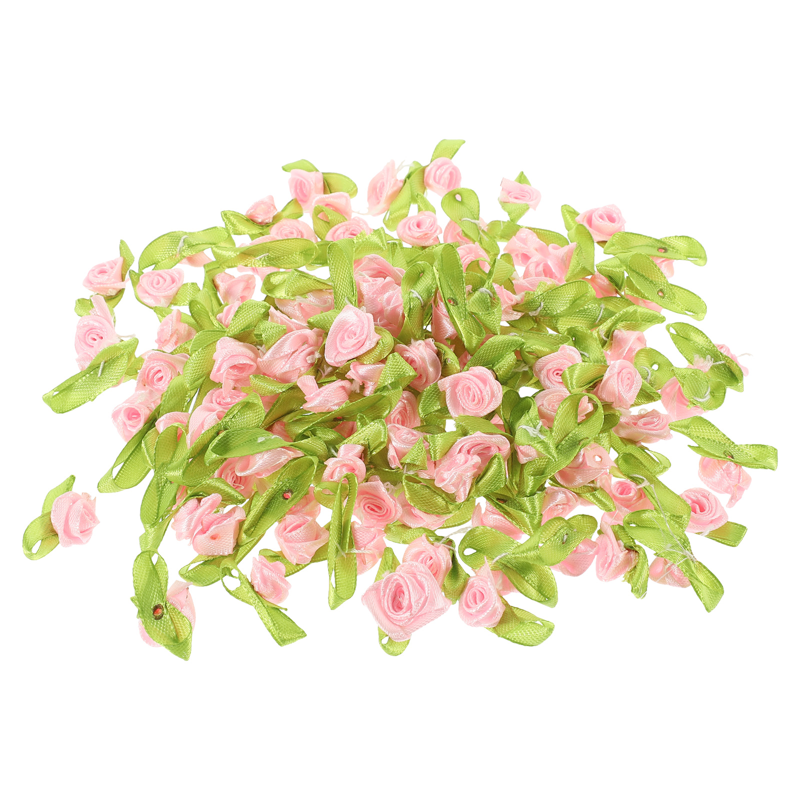 Ribbon Roses with Green Leaves Mini Satin Flowers 500 Pcs DIY Handmade ...