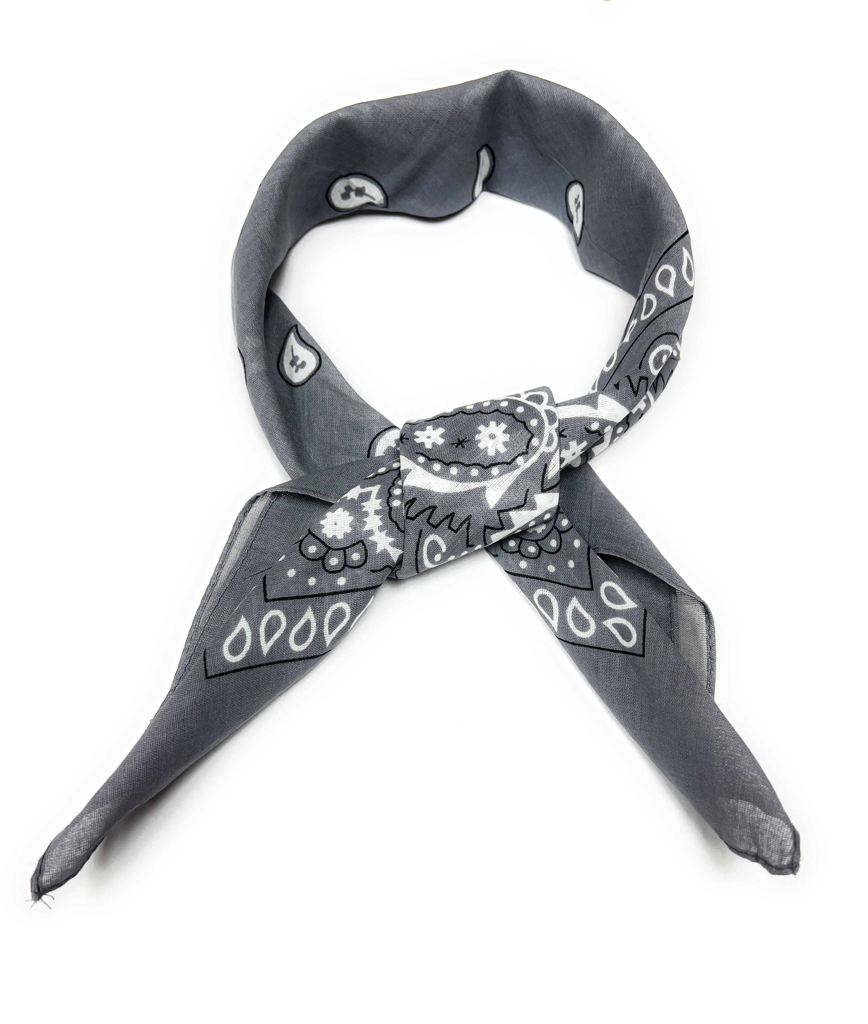 Ribbon Scarf Set of 12 Paisley Pure Cotton Neck Foulard for Women (Grey ...