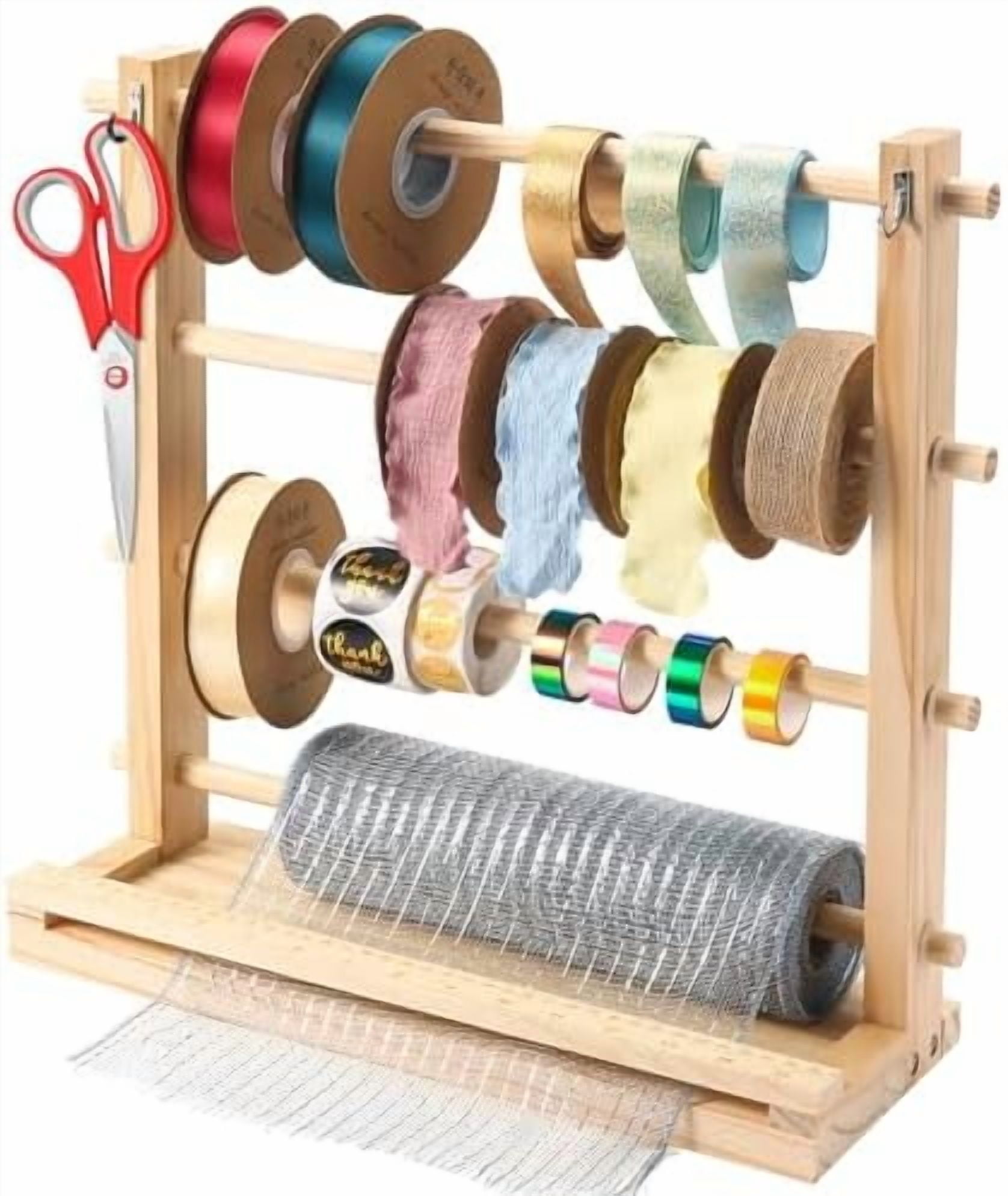Ribbon Storage Organizer Rack - Wooden Ribbon Spool Holder for Craft ...