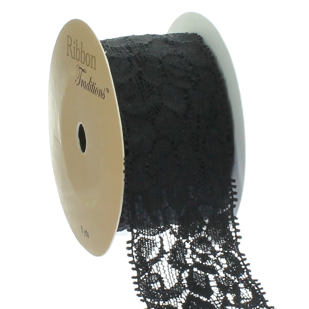 Ribbon Traditions 1.5" Stretch Elastic Lace Trim Black 5 Yards ...