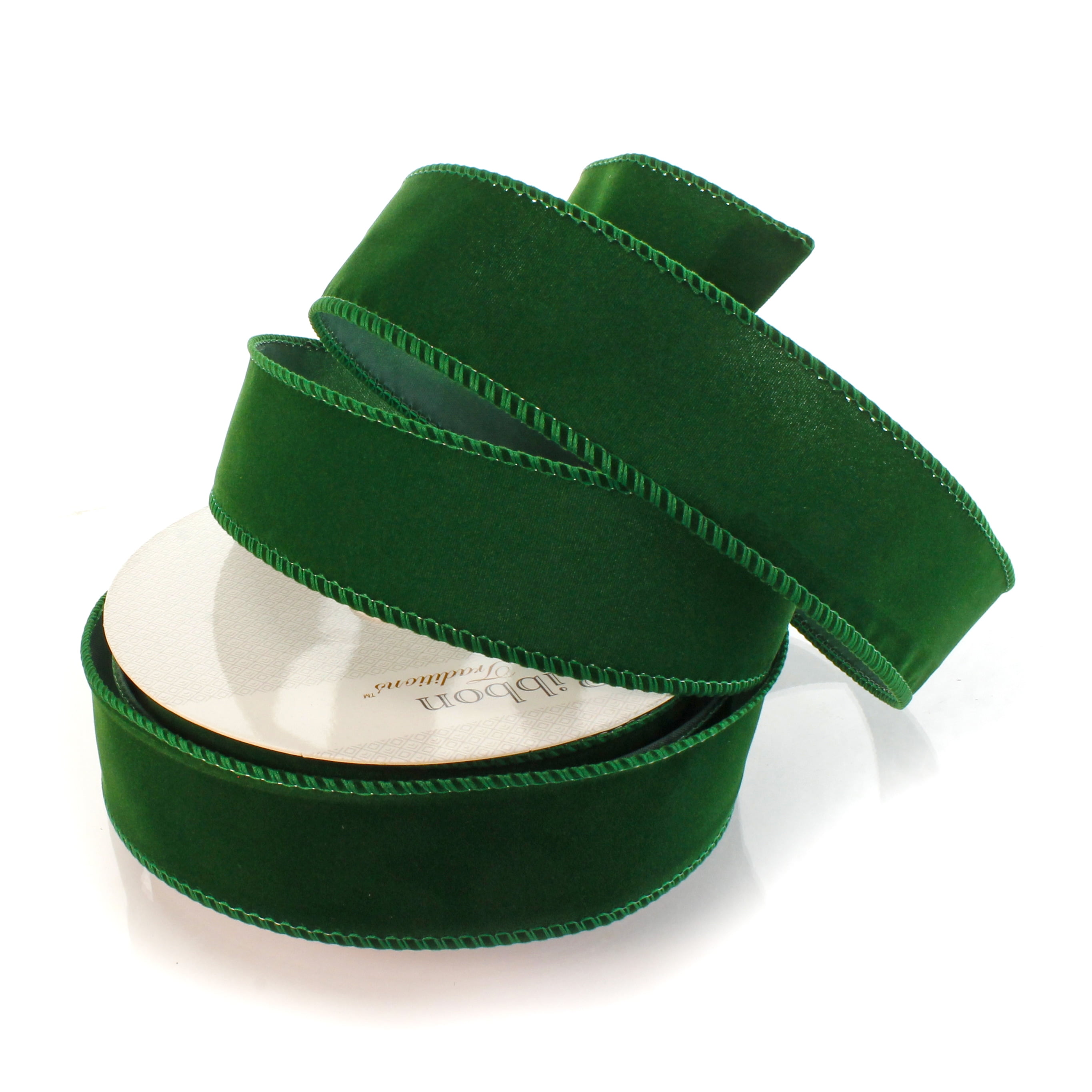 Ribbon Traditions 1.5" Wired Suede Velvet Ribbon Emerald Green 25yd ...