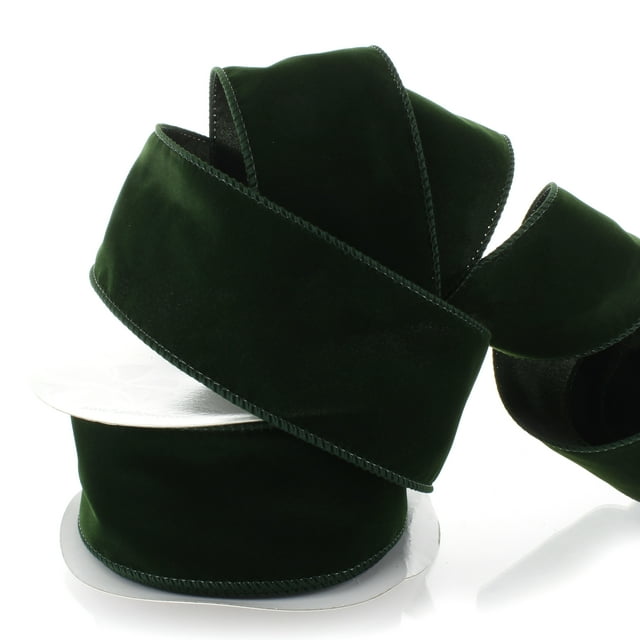 Ribbon Traditions 2.5" Wired Suede Velvet Ribbon, Hunter Green, 25 ...