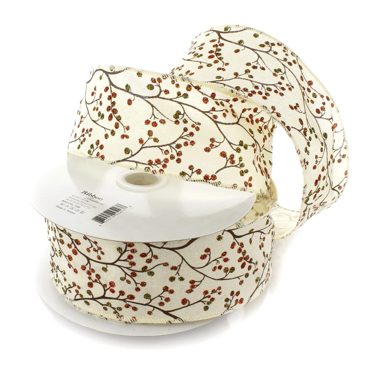 Ribbon Traditions Berry Branch Twigs Glitter Off- White Wired Ribbon 2 ...