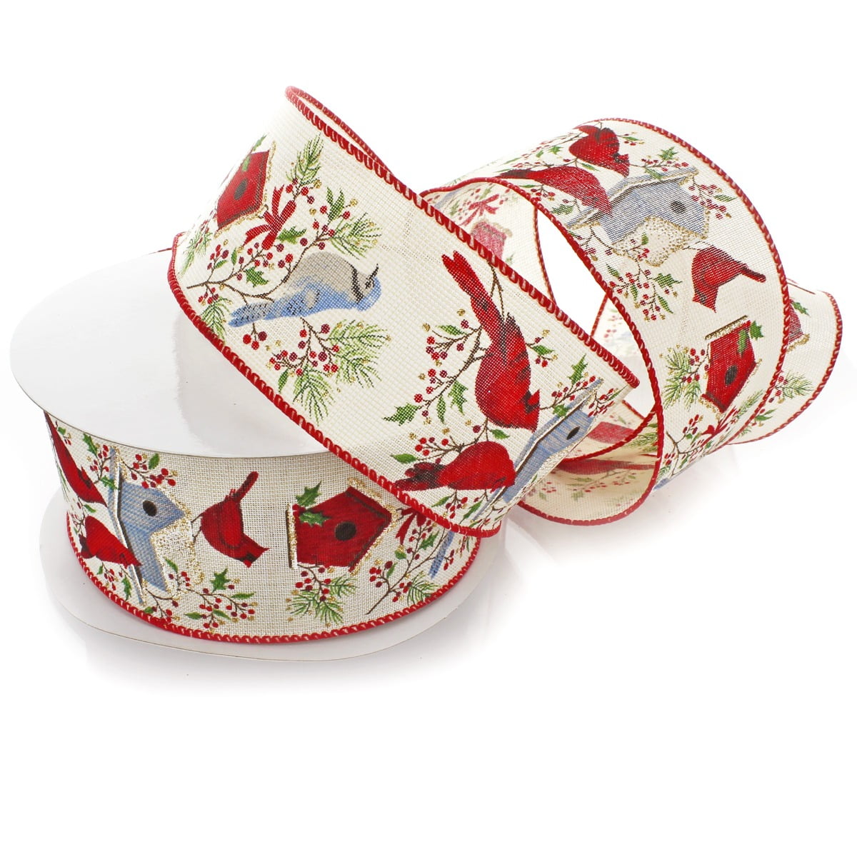 Ribbon Traditions Christmas Wide Wired Ribbon, Cardinal / Bluebird on ...