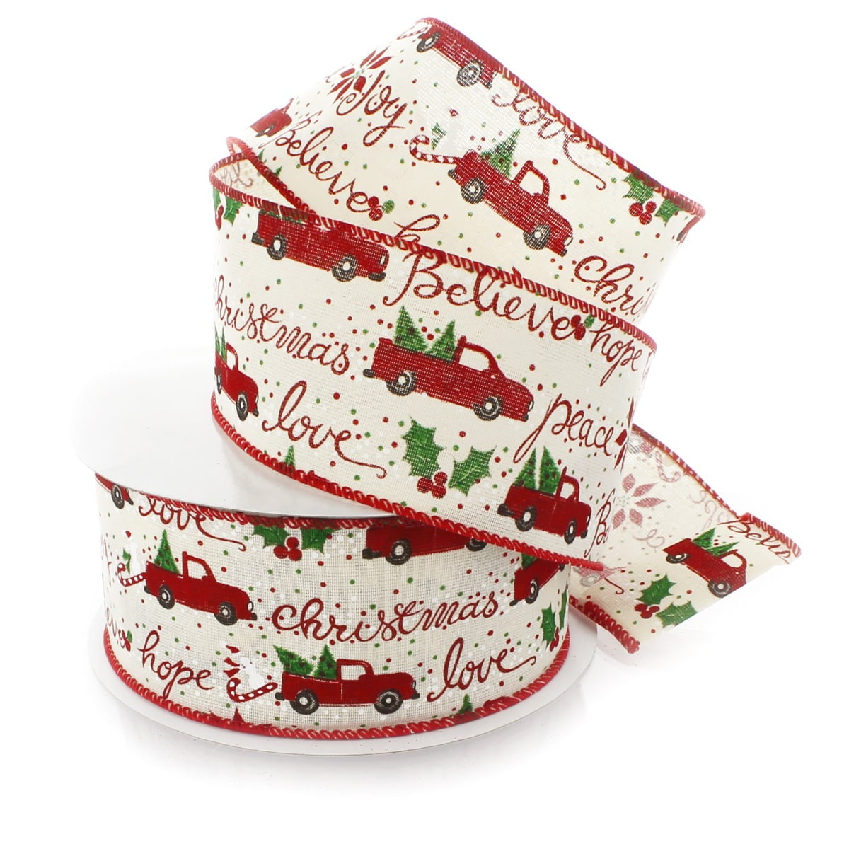 Ribbon Traditions Holiday Red Truck Cream Wired Ribbon 2 1/2" by 25 ...