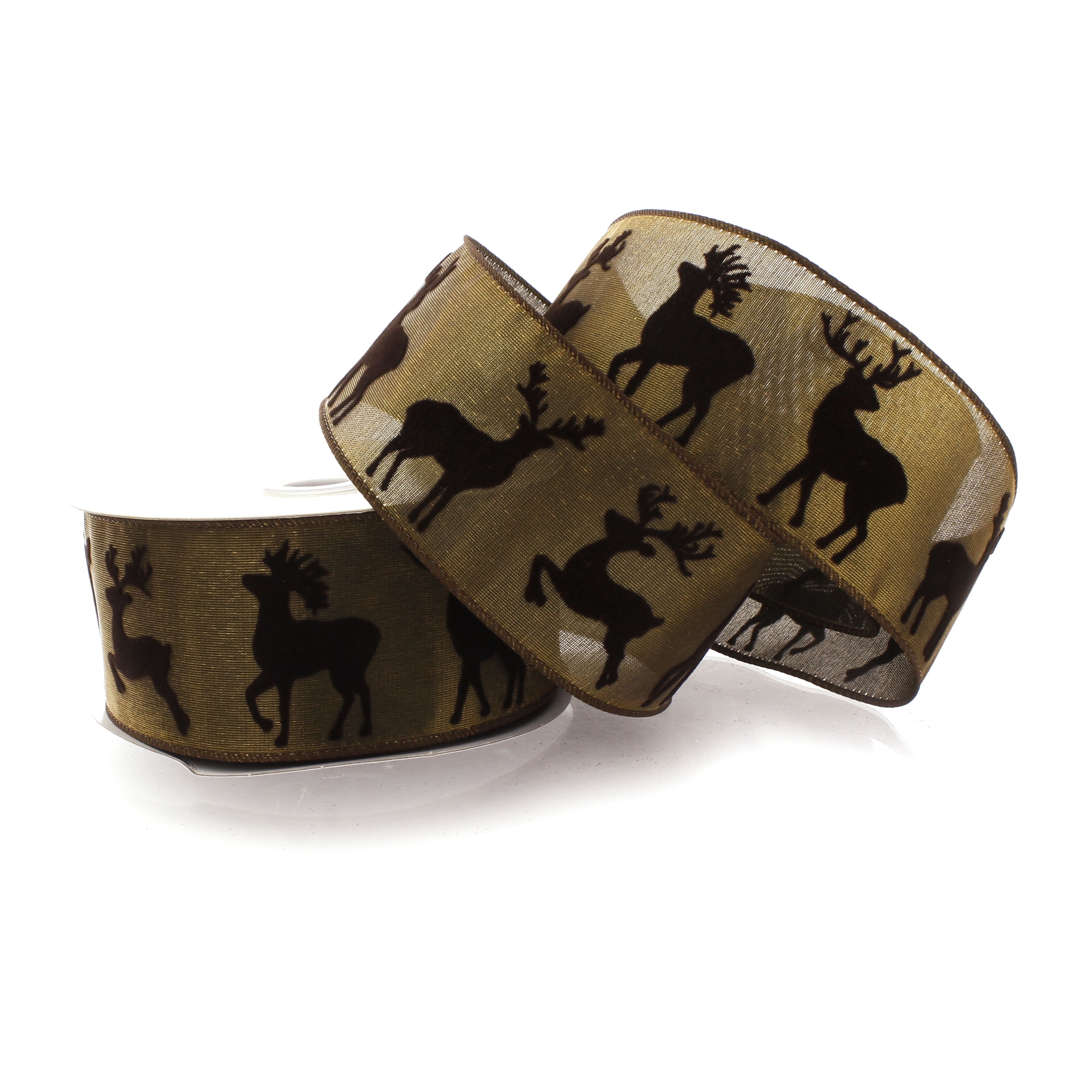 Ribbon Traditions Old Bronze Flocked Deer Wired Ribbon 2 1/2" by 10 ...