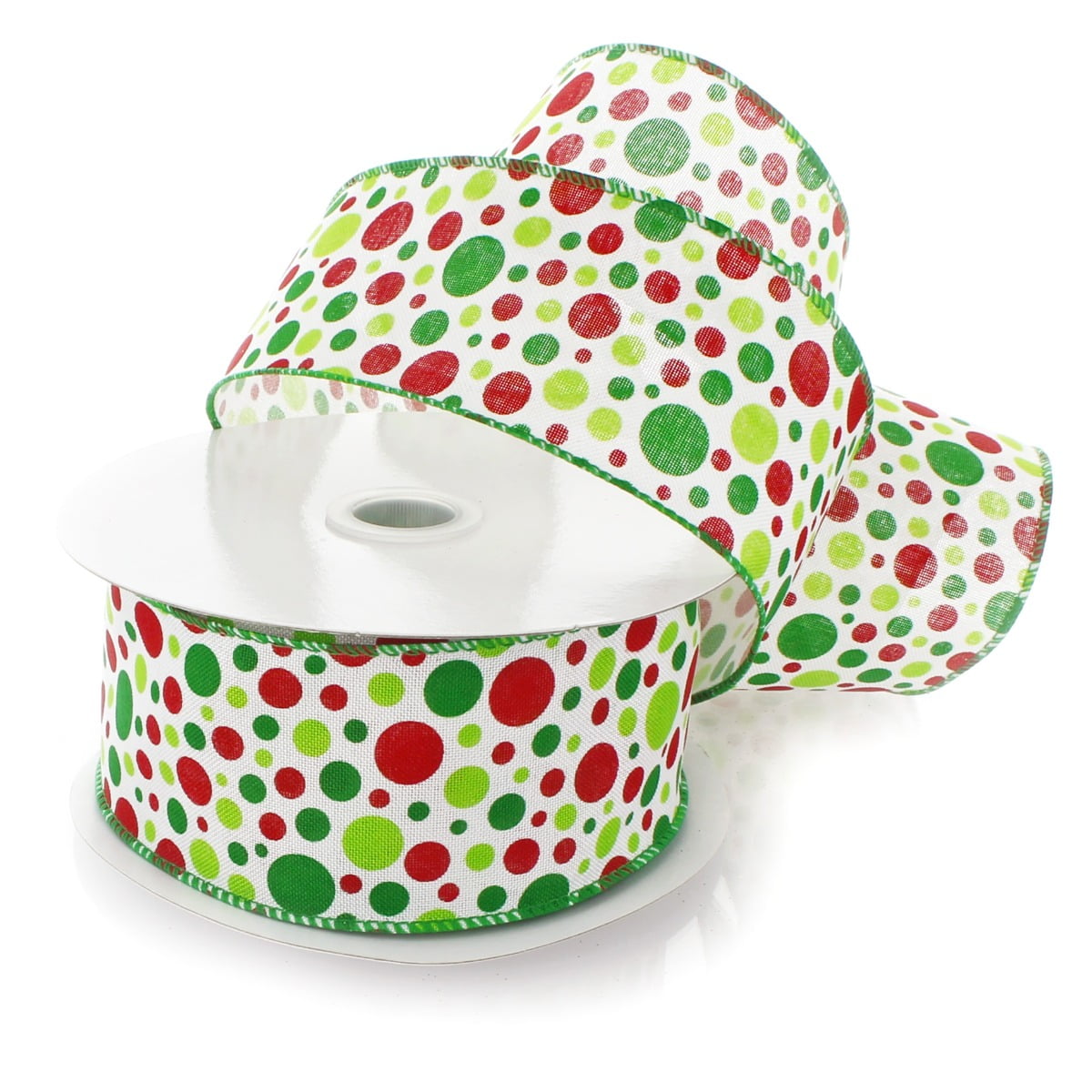 "Ribbon Traditions Wired Ribbon with Red/Green Christmas Dots, 2.5"" x ...