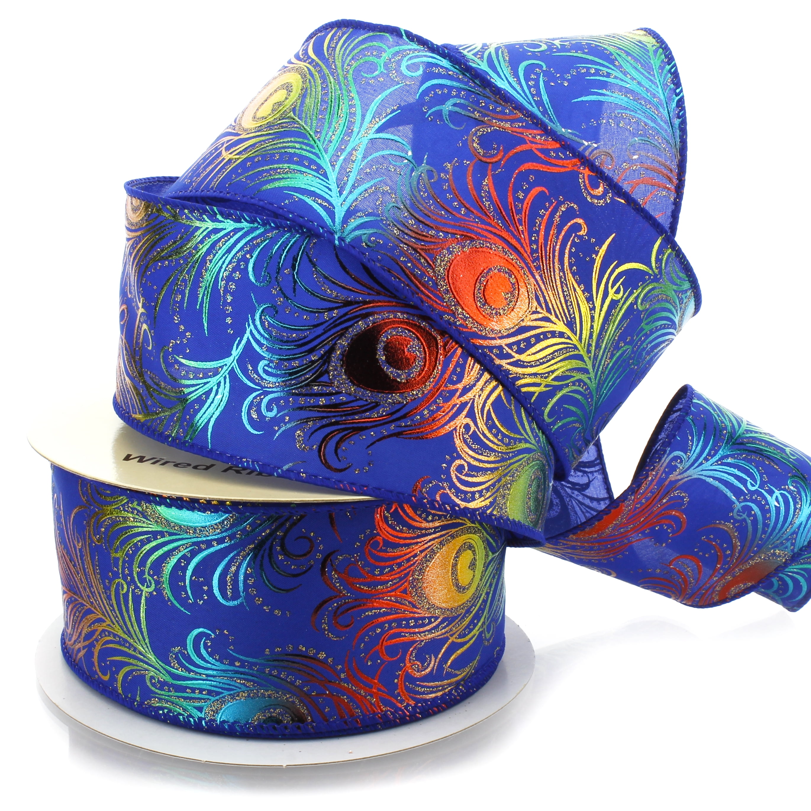 Ribbon Traditions Shimmer Peacock Plume Wired Ribbon 2 1/2" by 25 Yards ...