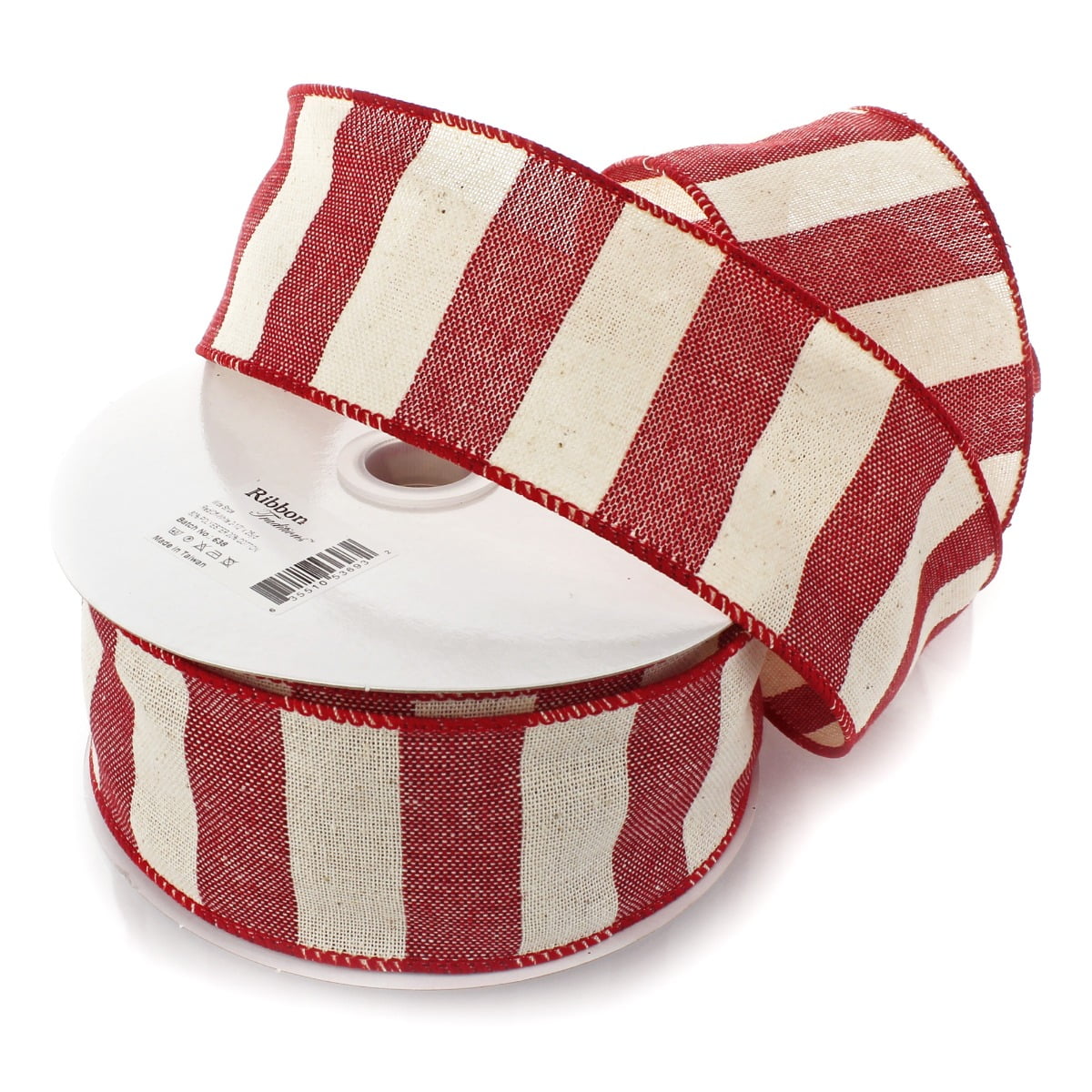 Ribbon Traditions 2.5in Wired Craft Ribbon, Red/Off-White Wide Stripe ...