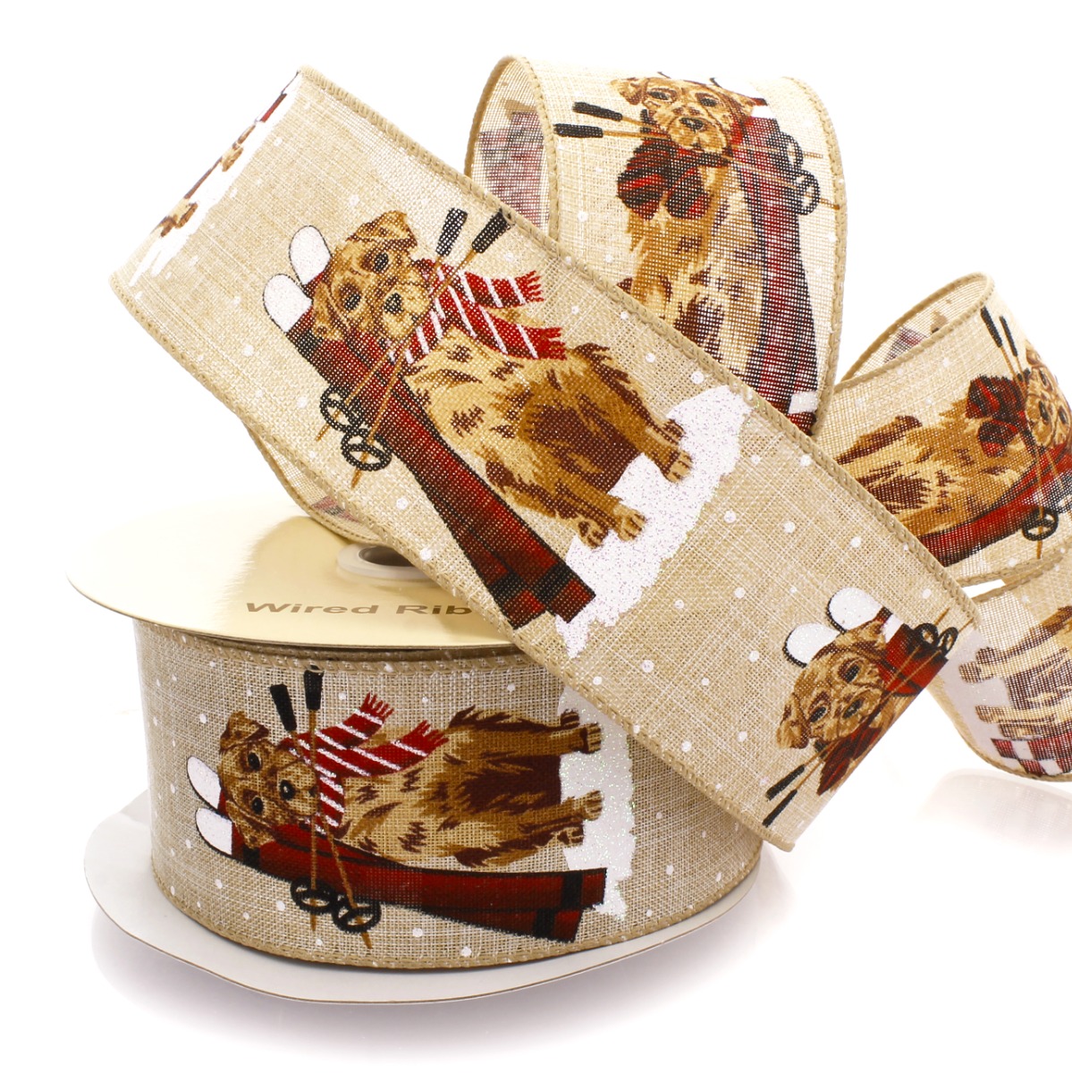 Ribbon Traditions Winter Ski Dog Wired Ribbon 2 1/2" by 10 Yards ...