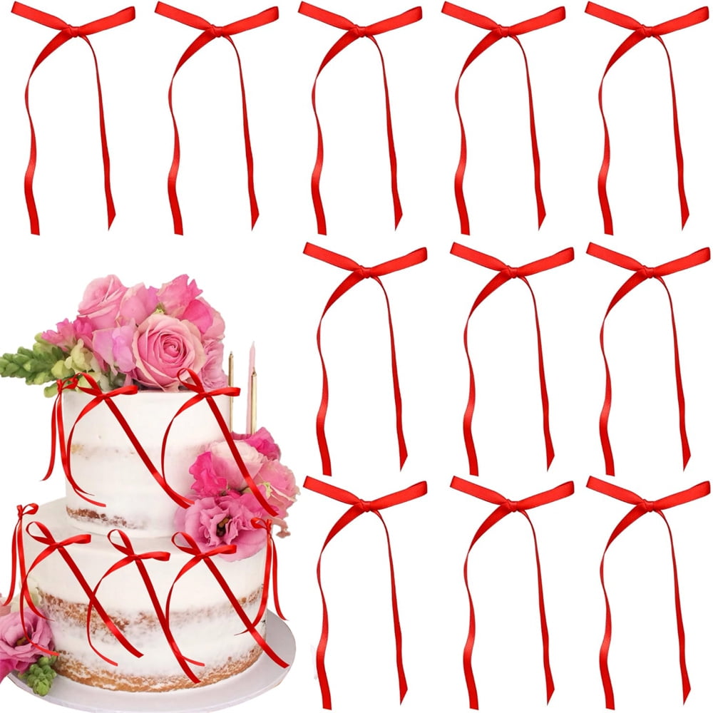 Ribbon Twist Tie Bows Cake Topper,Cute Bowknot Cake Decorations,Satin ...