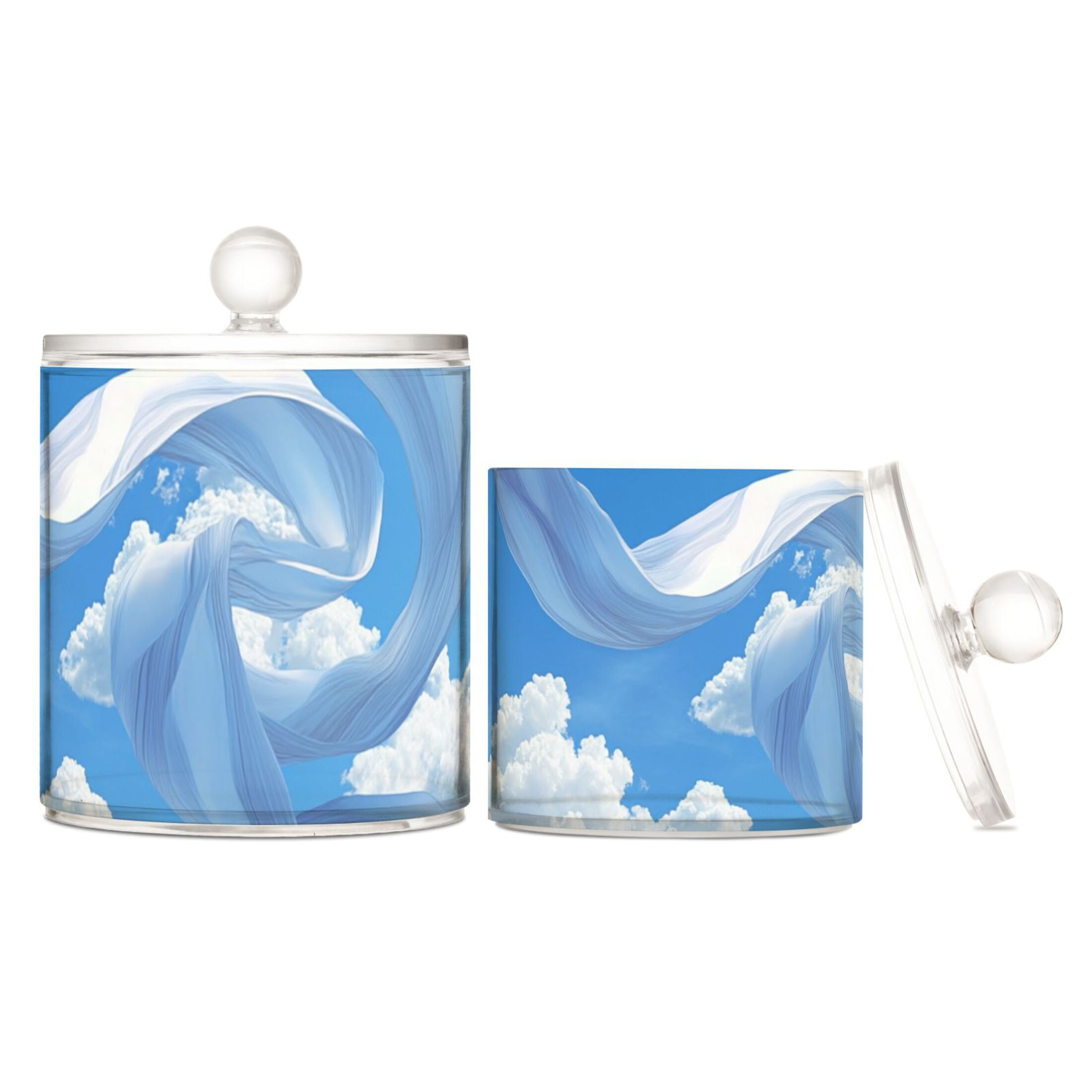 Ribbon in Sky Clouds Translucent Plastic Cans Storage Canisters with ...