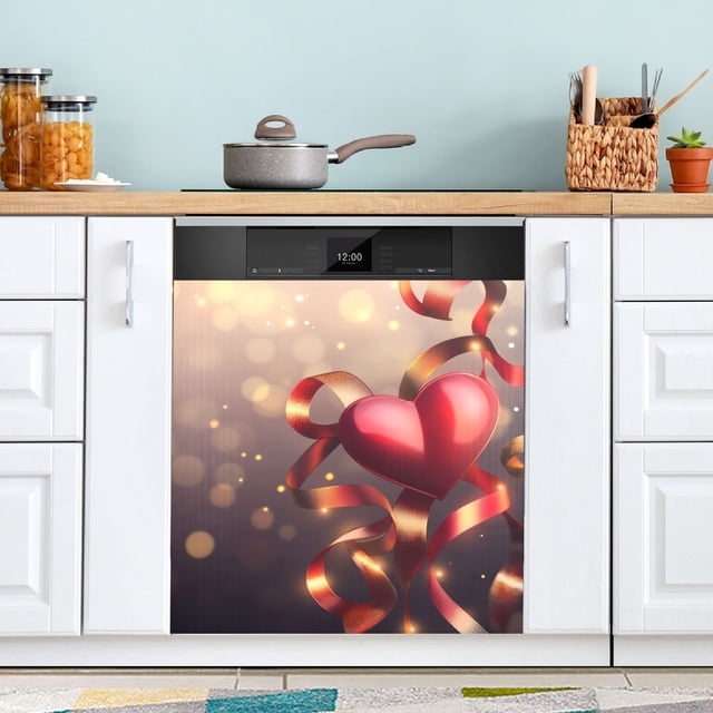 Ribbons Hearts Valentine Dishwasher Magnet Refrigerator Magnetic Cover ...