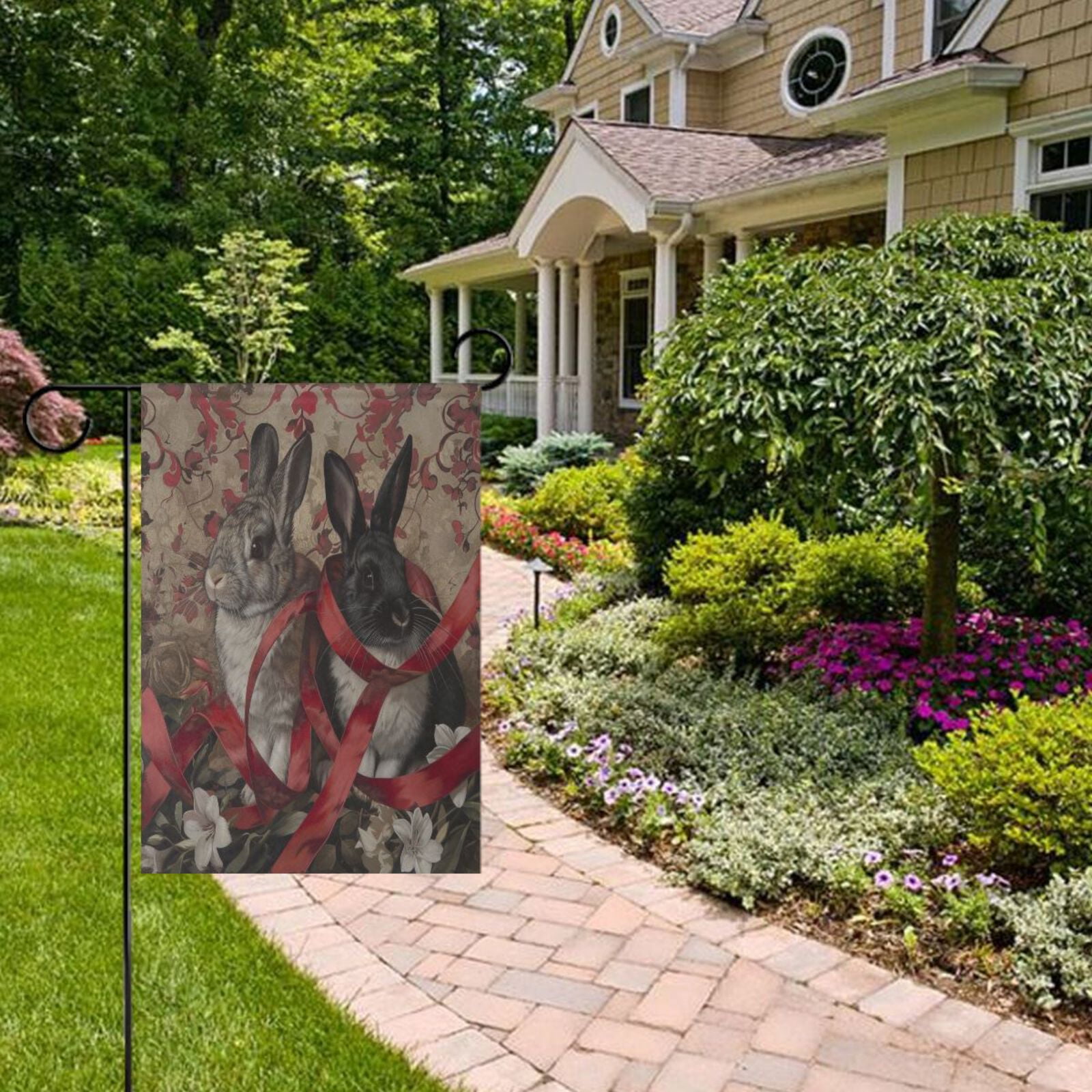 Ribbons Rabbits Garden Flag Double Sided 12 x 18 Inch Outside Yard ...
