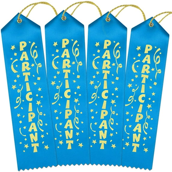RibbonsNow 100 Bright Blue Participant Ribbons with Card & String - Fun ...