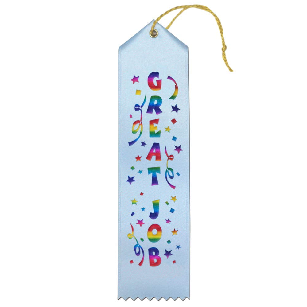 RibbonsNow Great Job Award Ribbons - 25 Light Blue Ribbons with Card ...