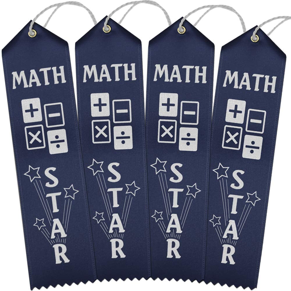 RibbonsNow Math Star Award Ribbons - 100 Navy Blue Ribbons with Card ...