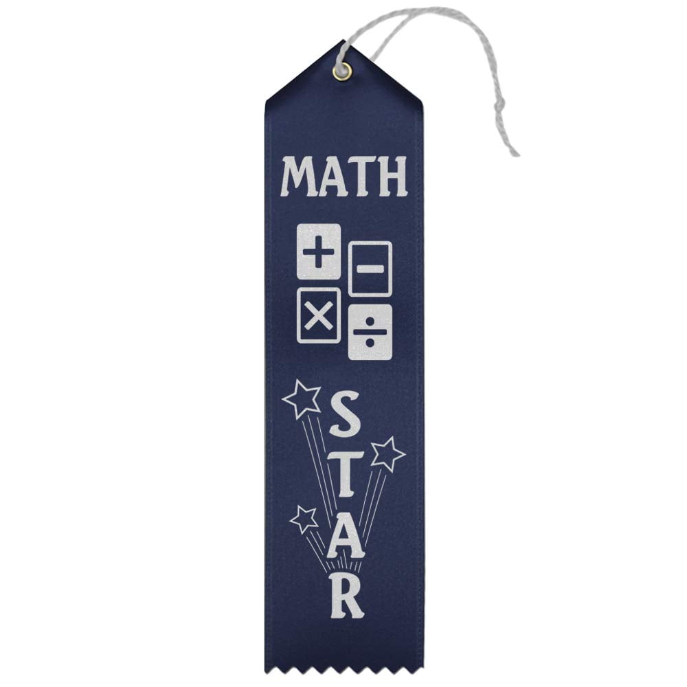 RibbonsNow Math Star Award Ribbons - 25 Navy Blue Ribbons with Card ...