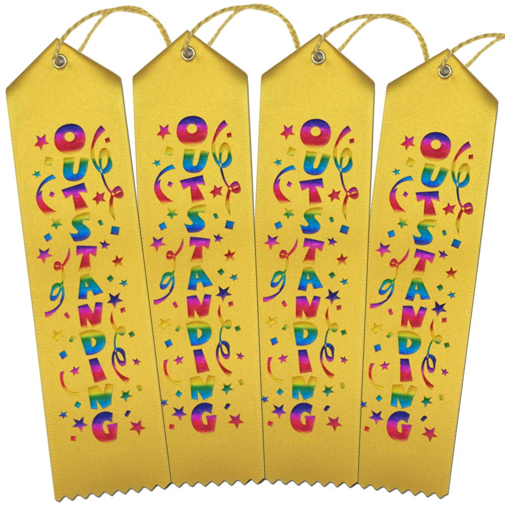 RibbonsNow Outstanding Award Ribbons - 100 Yellow Ribbons with Card ...