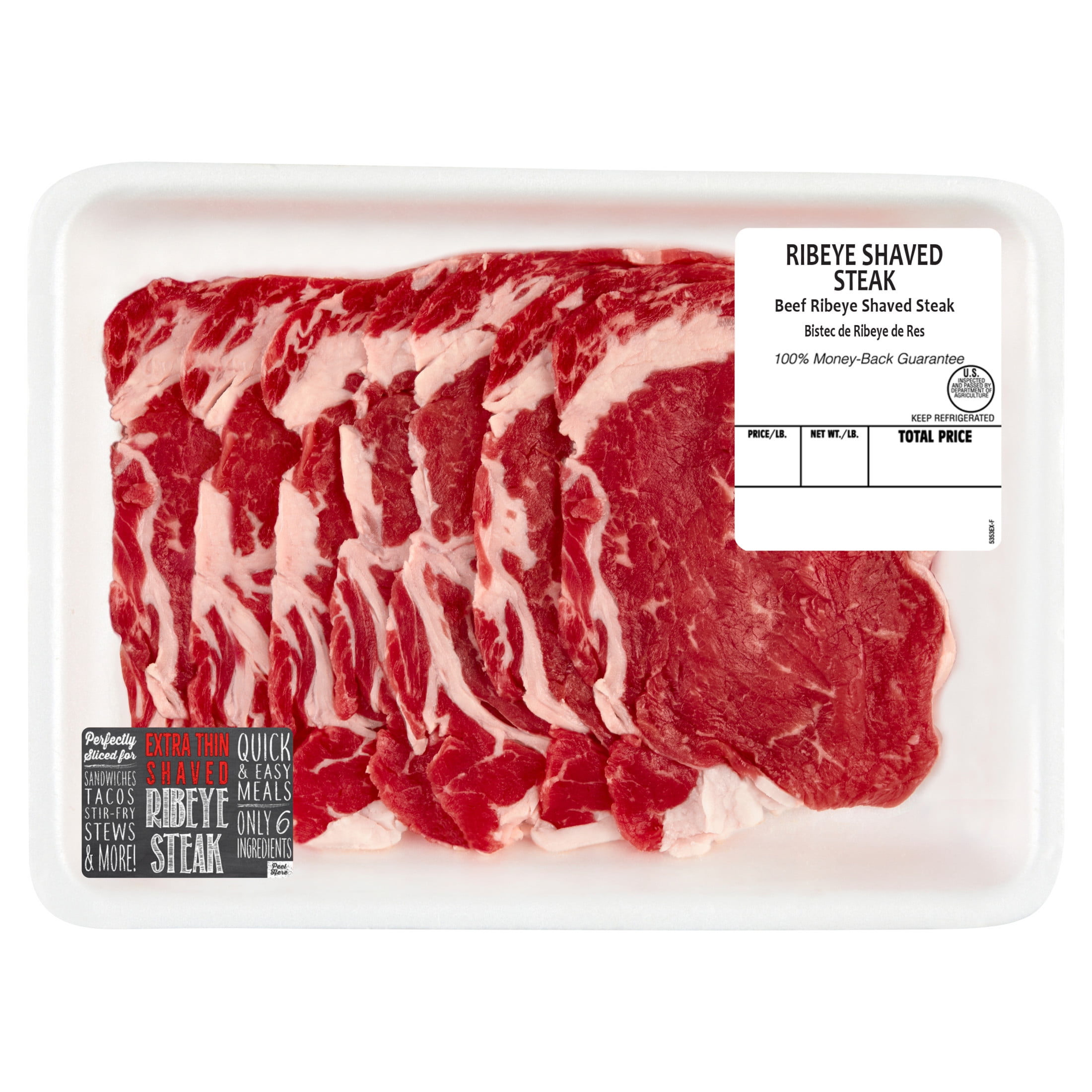 Ribeye Beef Shaved Steak, 7 per Tray, Fresh, 0.35 - 2.0 lb - Walmart.com