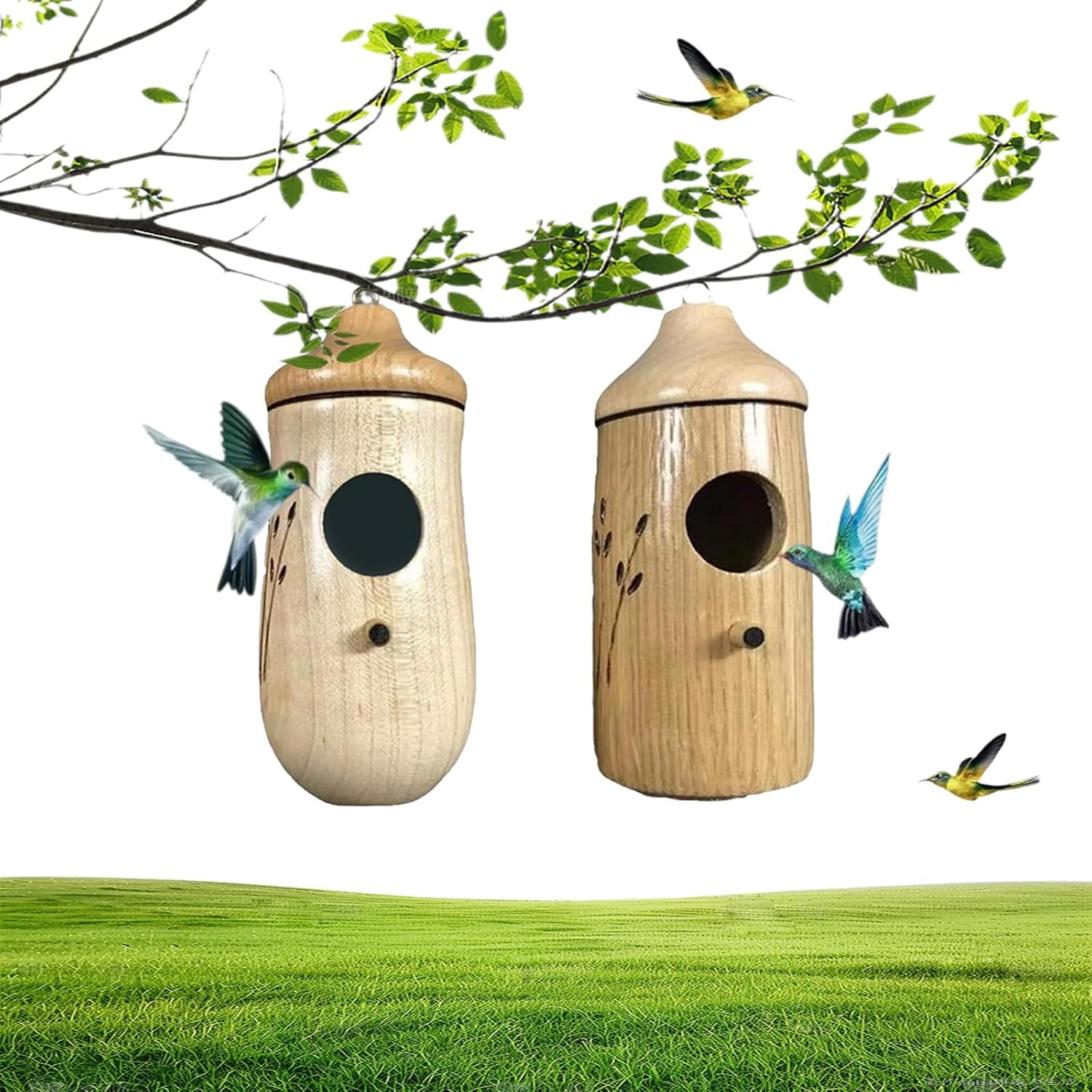 Ribili Wooden Hummingbird House, Sherum Birdhouse, Fanyil Natural ...