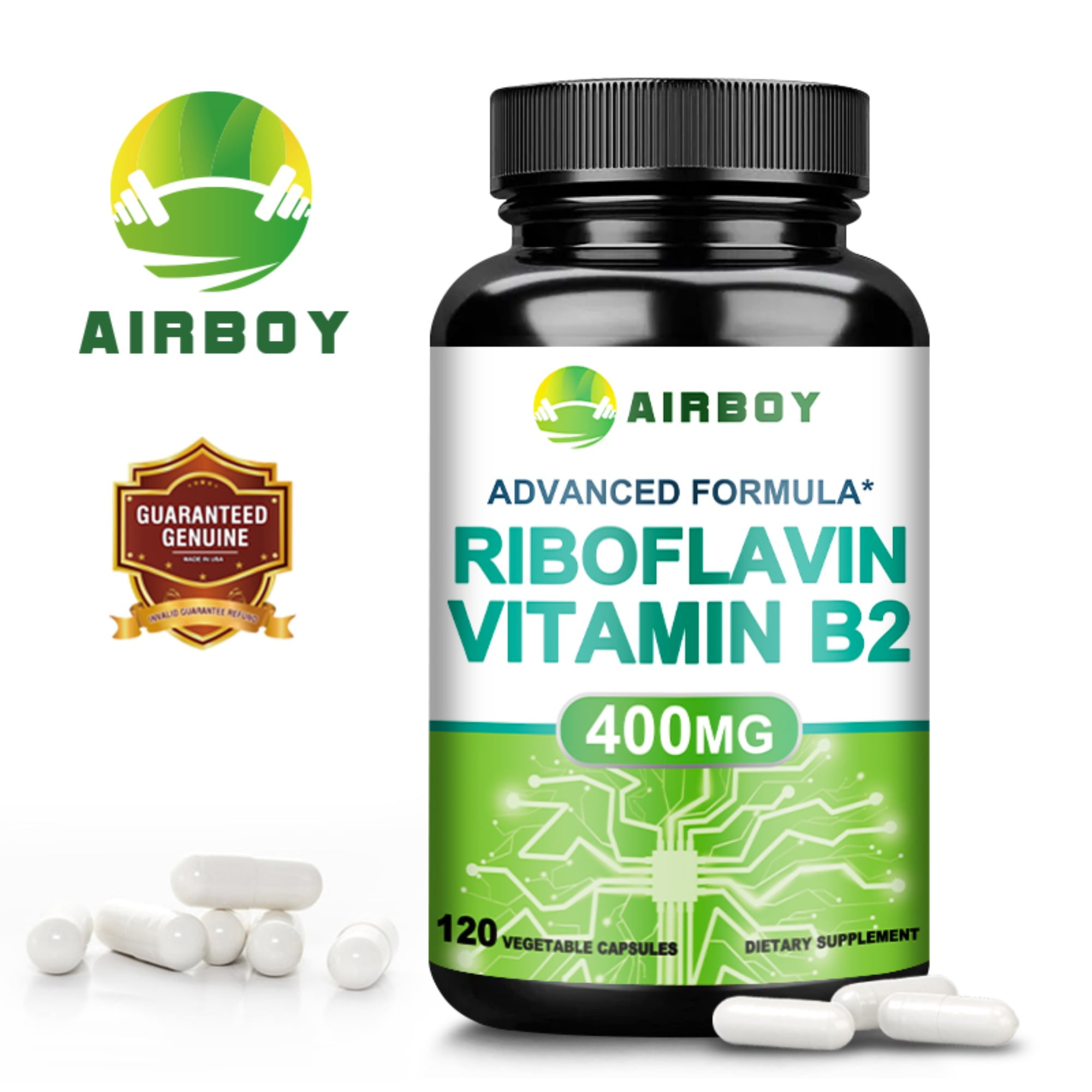 Riboflavin Vitamin B2 400mg - Energy, Metabolism Aid, Skin & Cellular Health - 120 Capsules ...