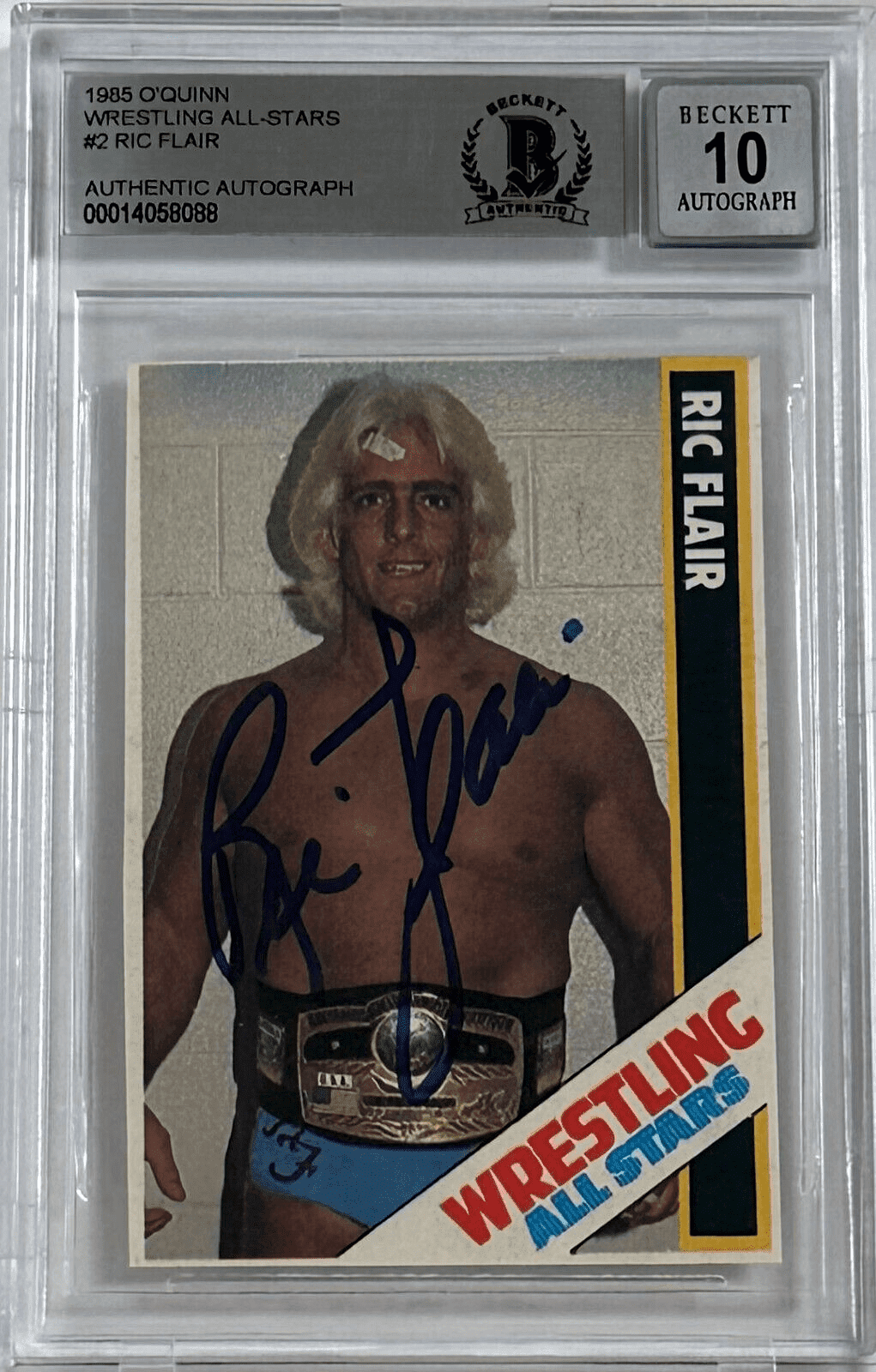 Ric Flair Signed 1985 O'Quinn Wrestling AllStars Card 2 Beckett Auto 10 ...