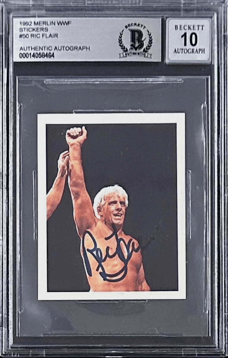 Ric Flair Signed 1992 Merlin WWF Sticker Card #50 Beckett Auto 10 ...