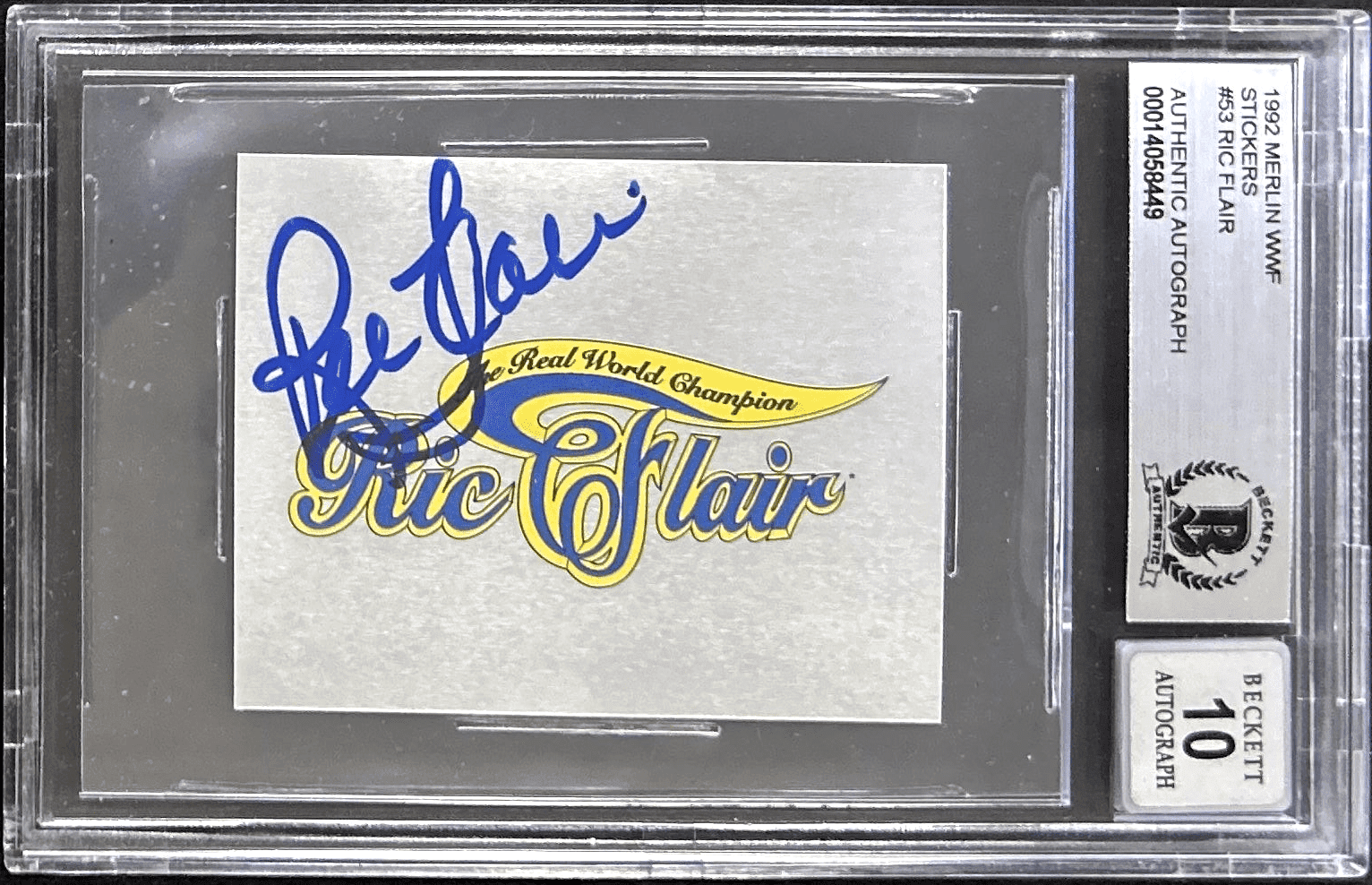 Ric Flair Signed 1992 Merlin WWF Stickers #53 Beckett 14058449 Auto 10 ...