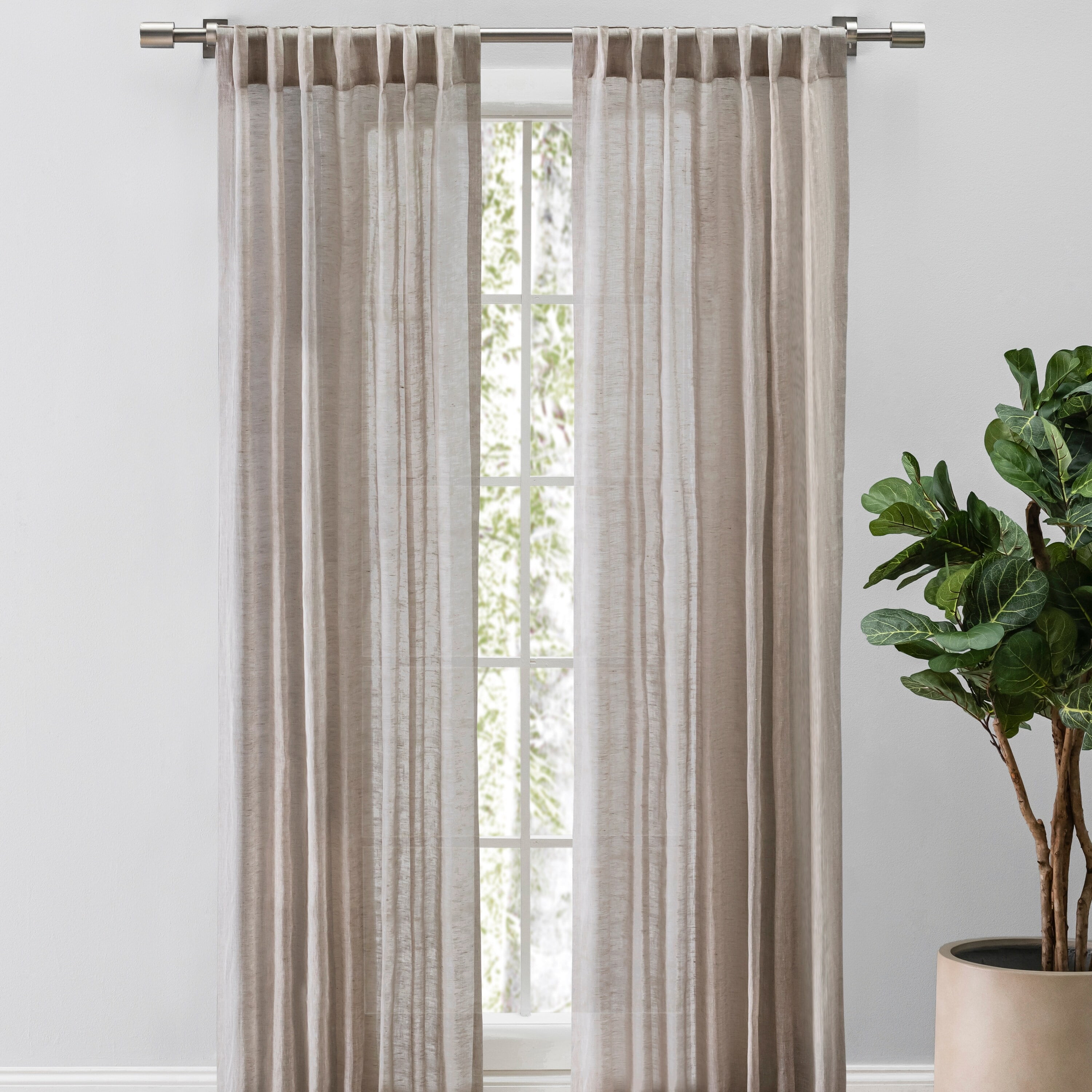Ricardo Sheer Linen Rod Pocket with Back Tabs Curtain Panel 48"W x 120 ...