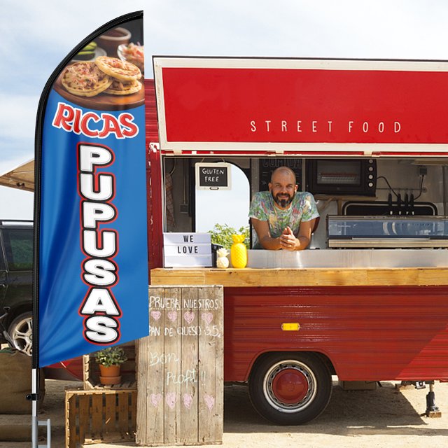 Ricas PUPUSAS Sign Feather Flag,8FT Ricas PUPUSAS outdoor advertising ...