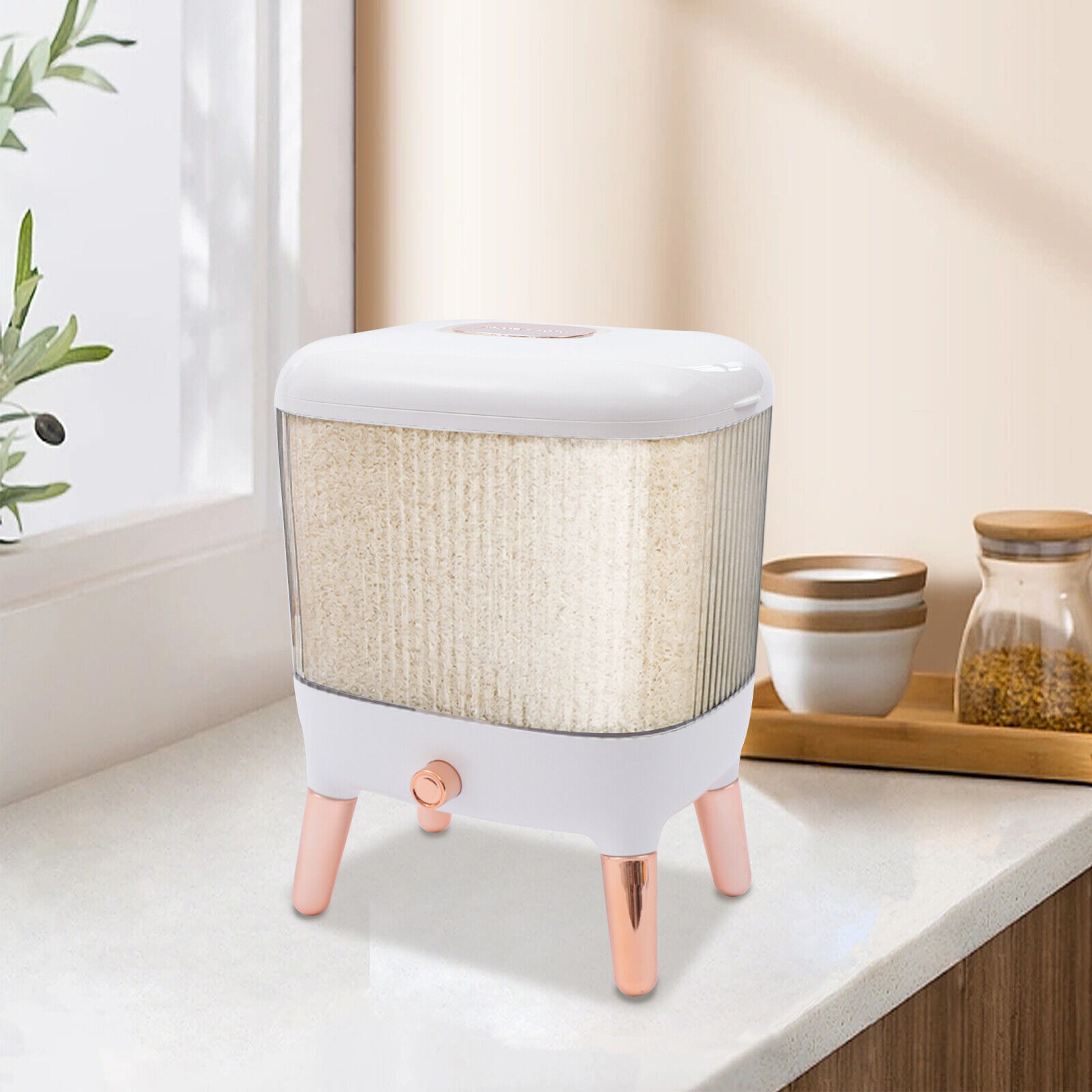 Rice Bucket Jar Rice Container Food Storage Box with Measuring Cup+Lid ...