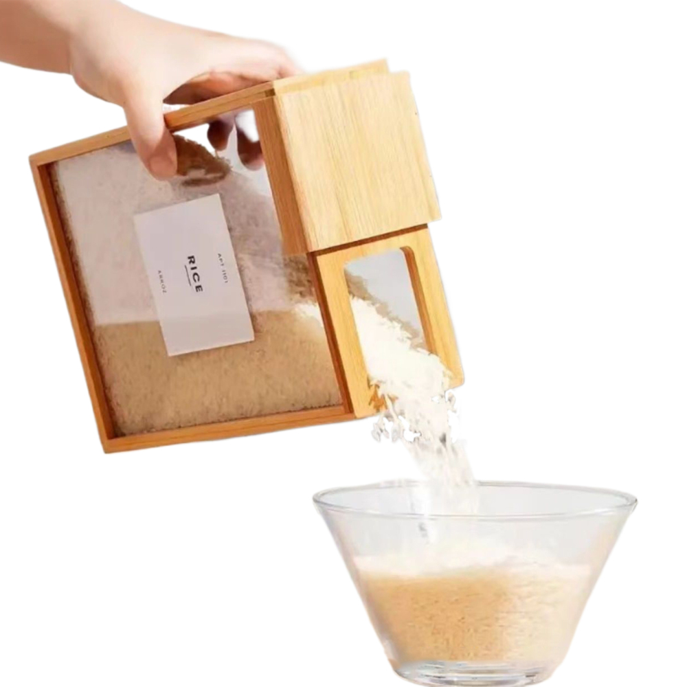 Rice Container - Wood Acrylic Cereal Dispenser | Clear Moisture ...