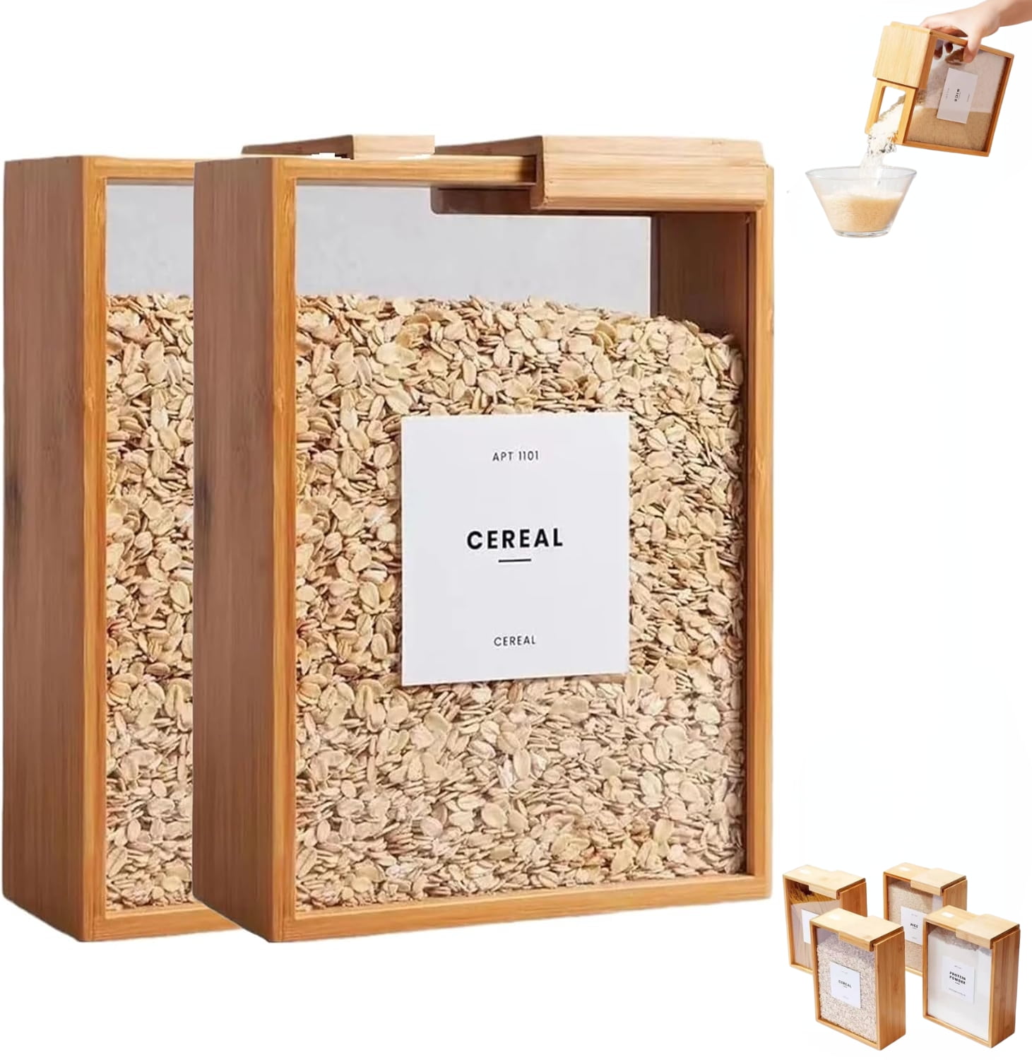 Rice Container - Wooden Acrylic Cereal Box, Cereals Storage Containers ...