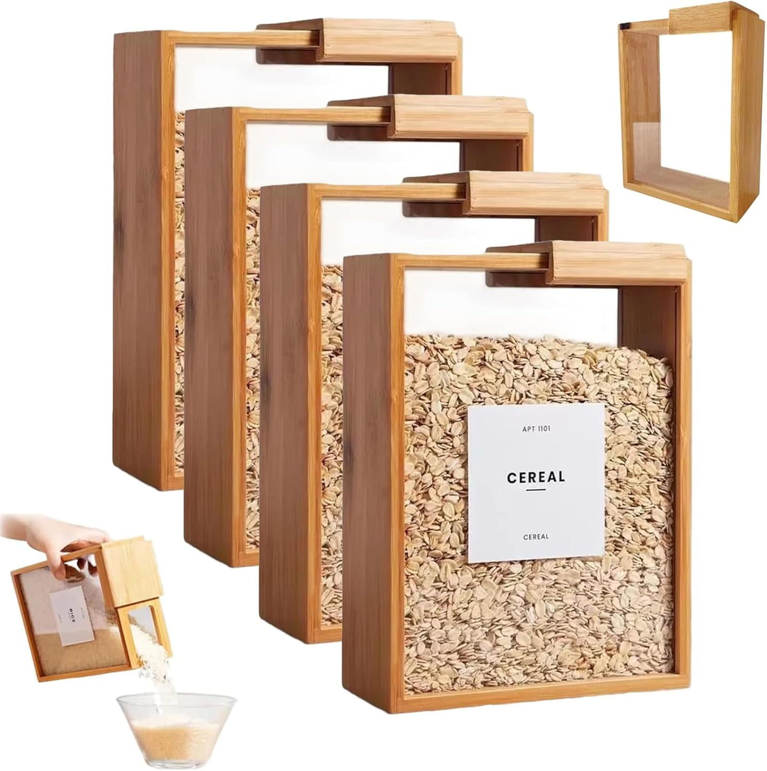 Rice Container - Wooden Acrylic Cereal Box, Wooden Cereal Storage Box ...